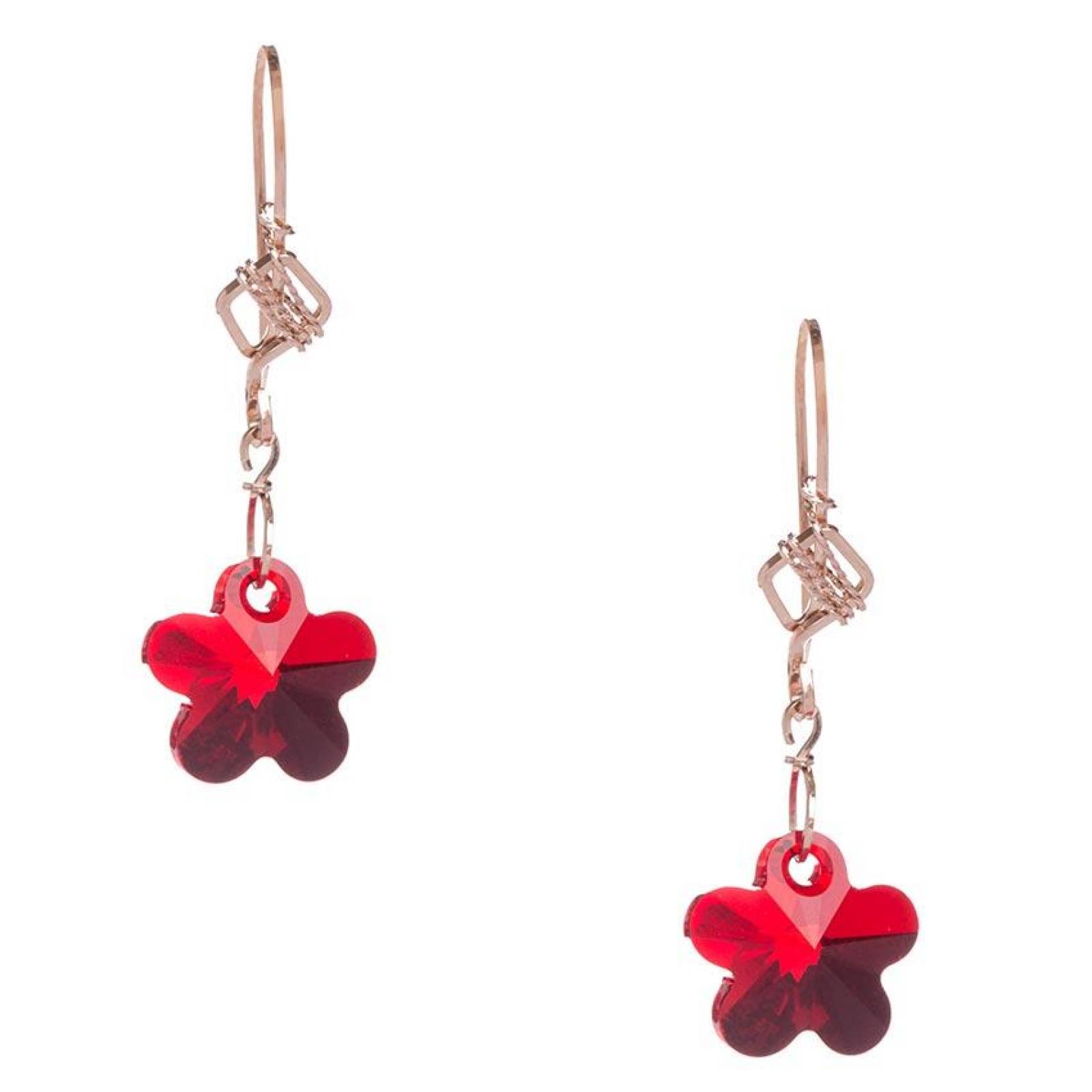 Aretes rojos flor Cristal Swarovski Aleacion con Oro 18k Jands