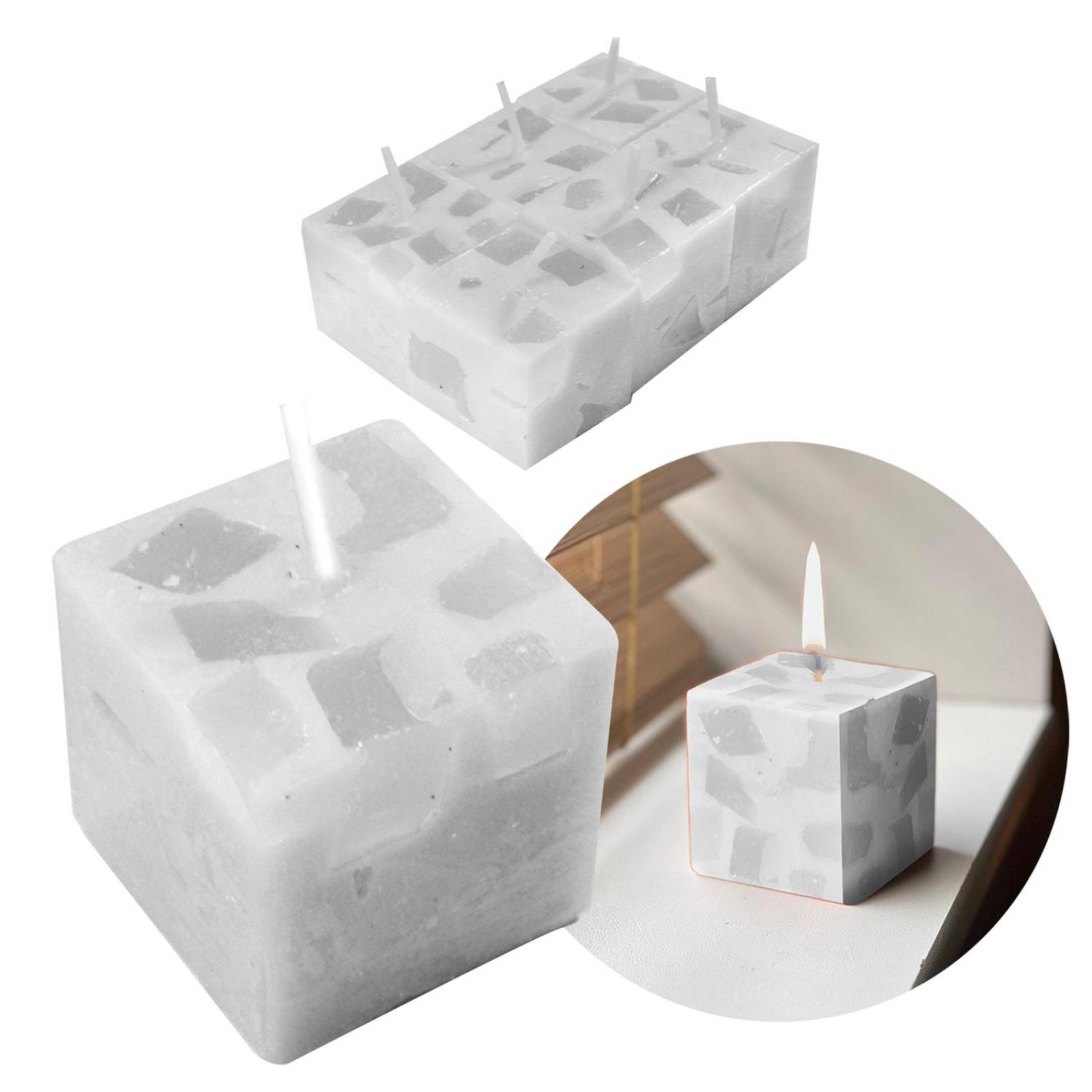 Velas Aromaticas Diseño de Mosaico Cuadradas 6pz de 3x3cm Coco