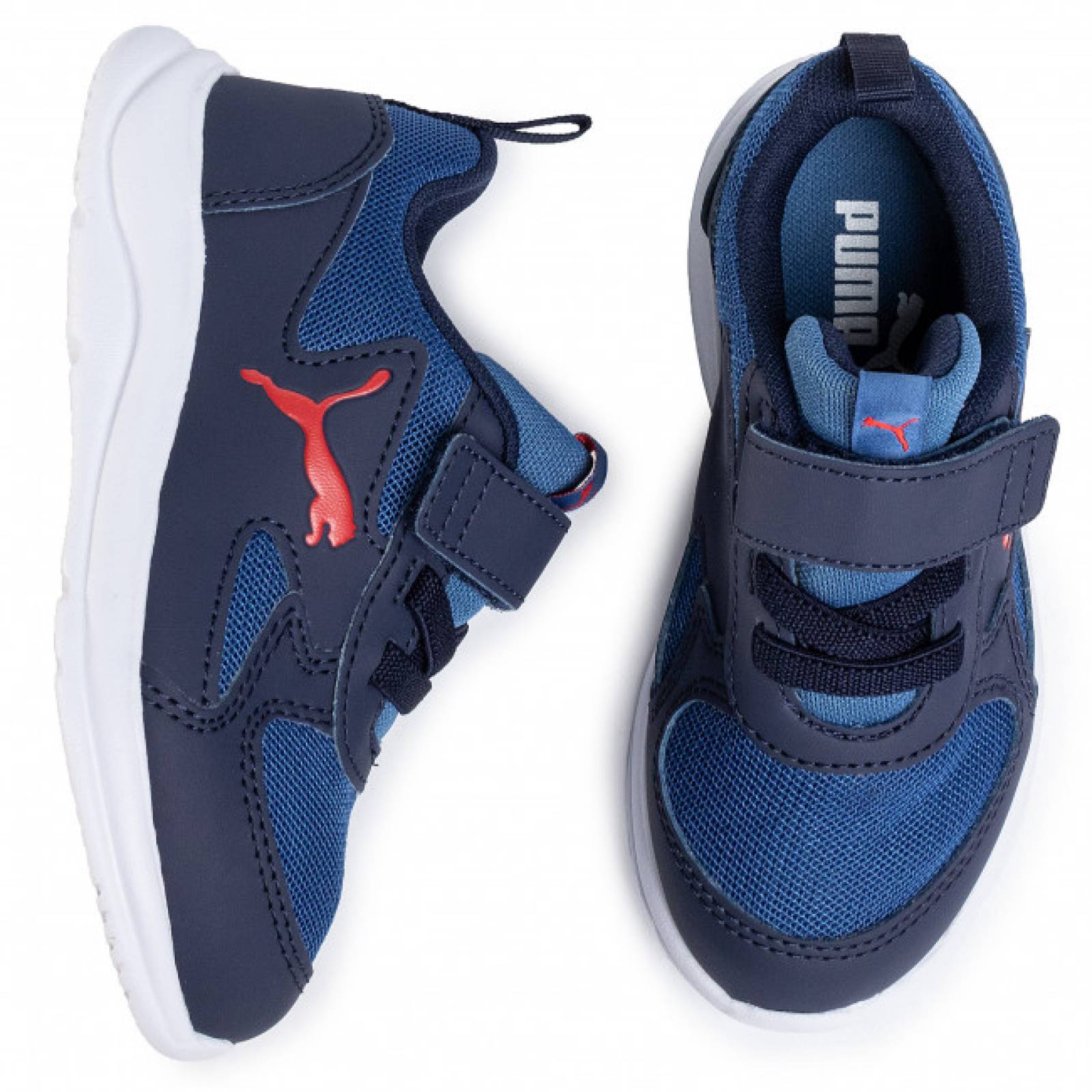 TENIS PUMA PARA NIÑOS FUN RACER AZUL CON DETALLES ROJOS