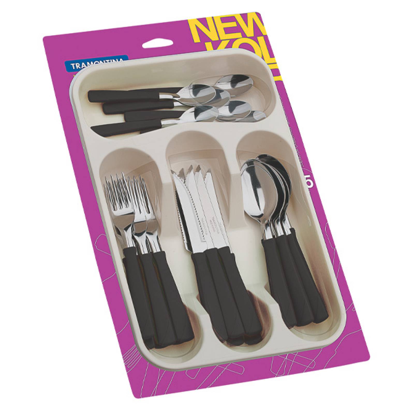 Juego De Cubiertos New Kolor Negro 25 Piezas