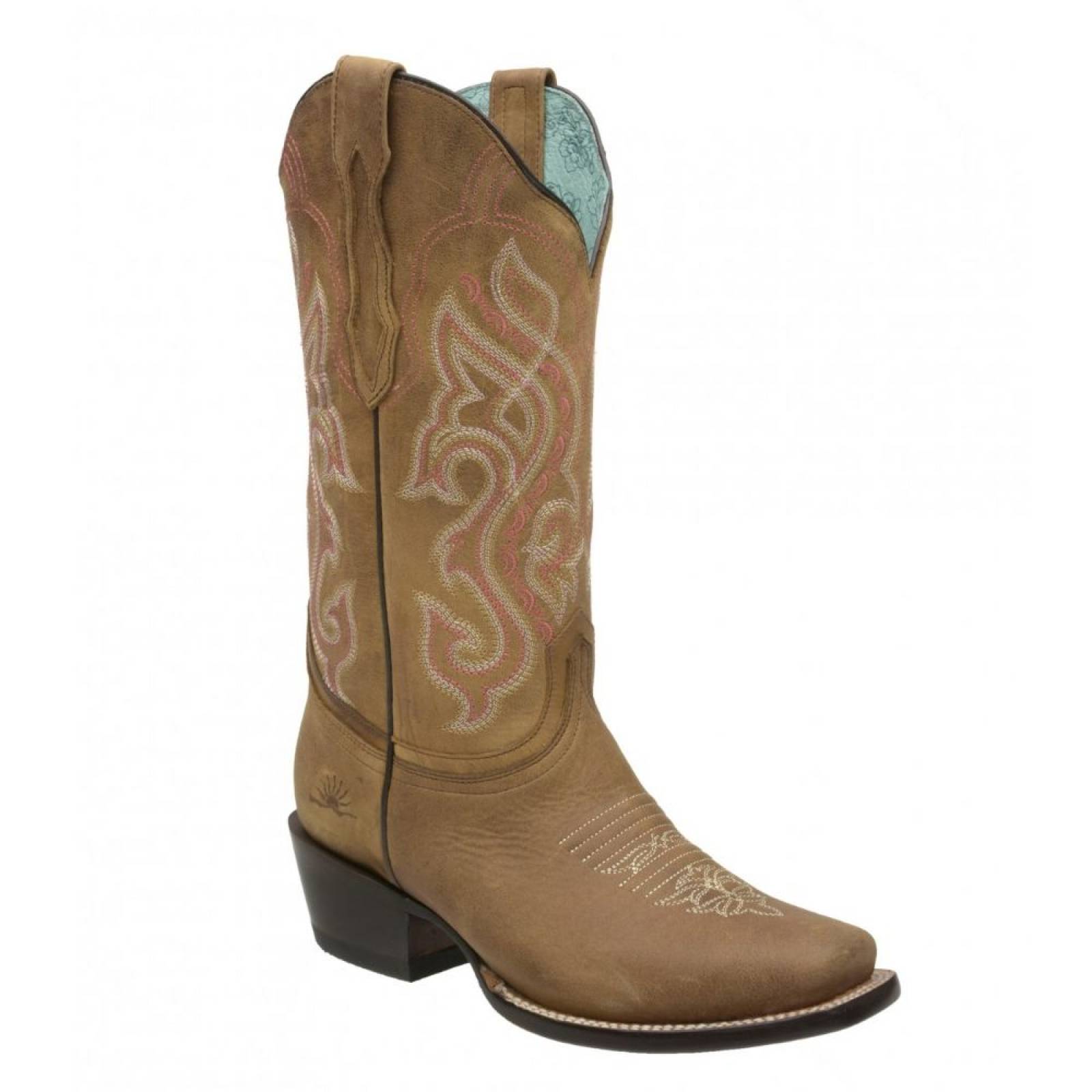 Bota Vaquera Marca Rio Grande Sandy con Bordados Rosas Suela Cuero ...