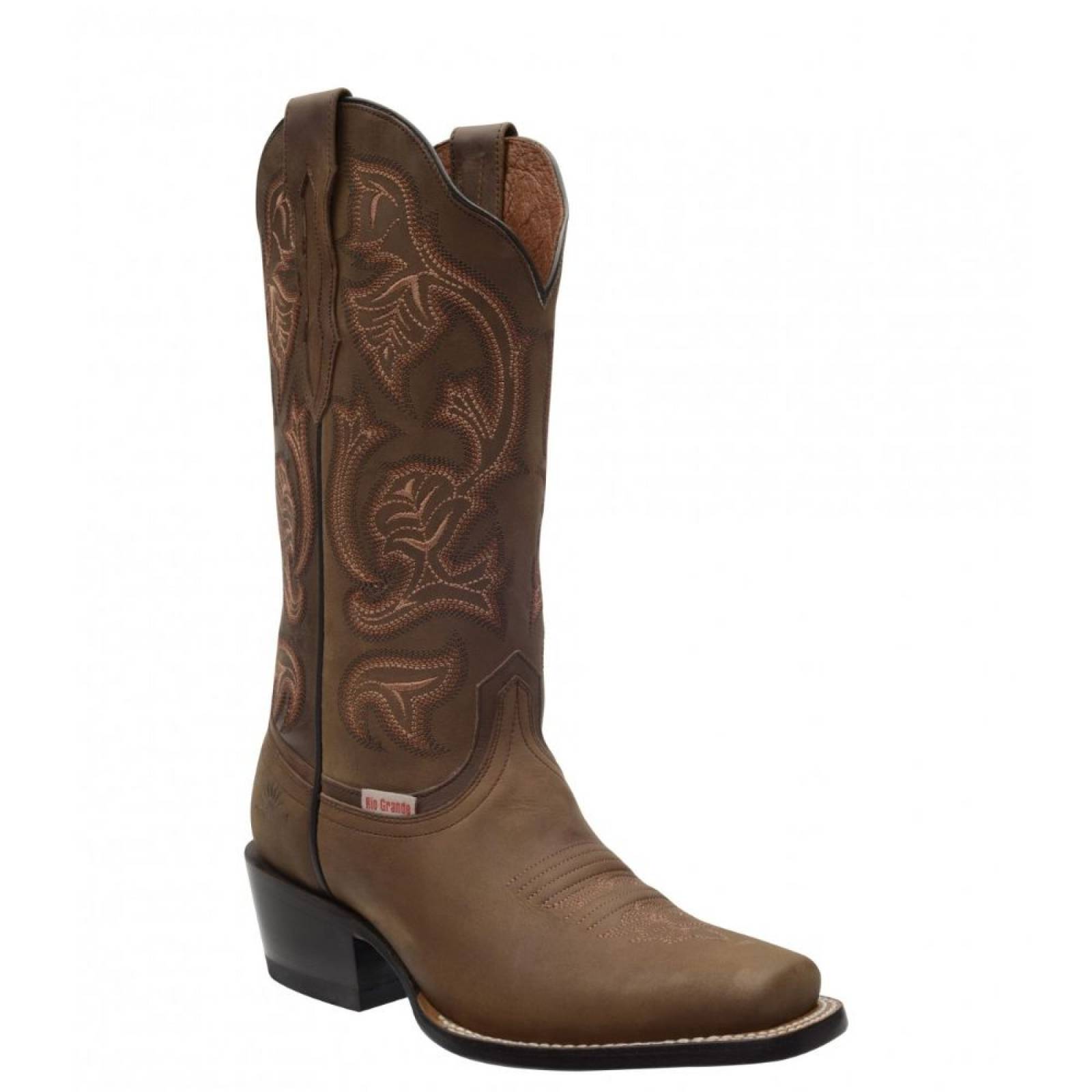 Bota Vaquera Marca Rio Grande Sandy Bordada con Punta Cuadrada y Suela ...