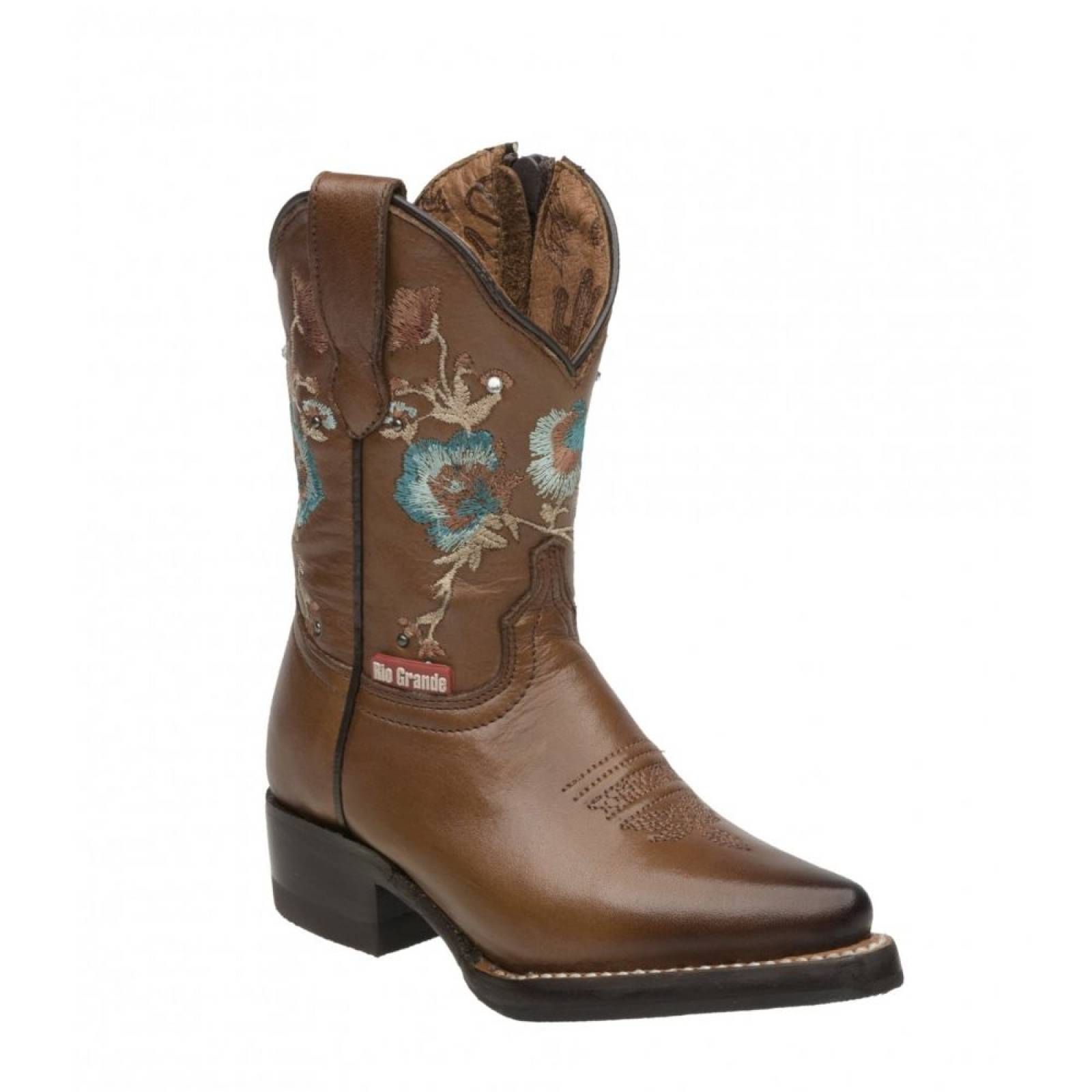 Bota Vaquera para Niña Bordada con Brillos y Cierre Suela Cuero 2074 ...