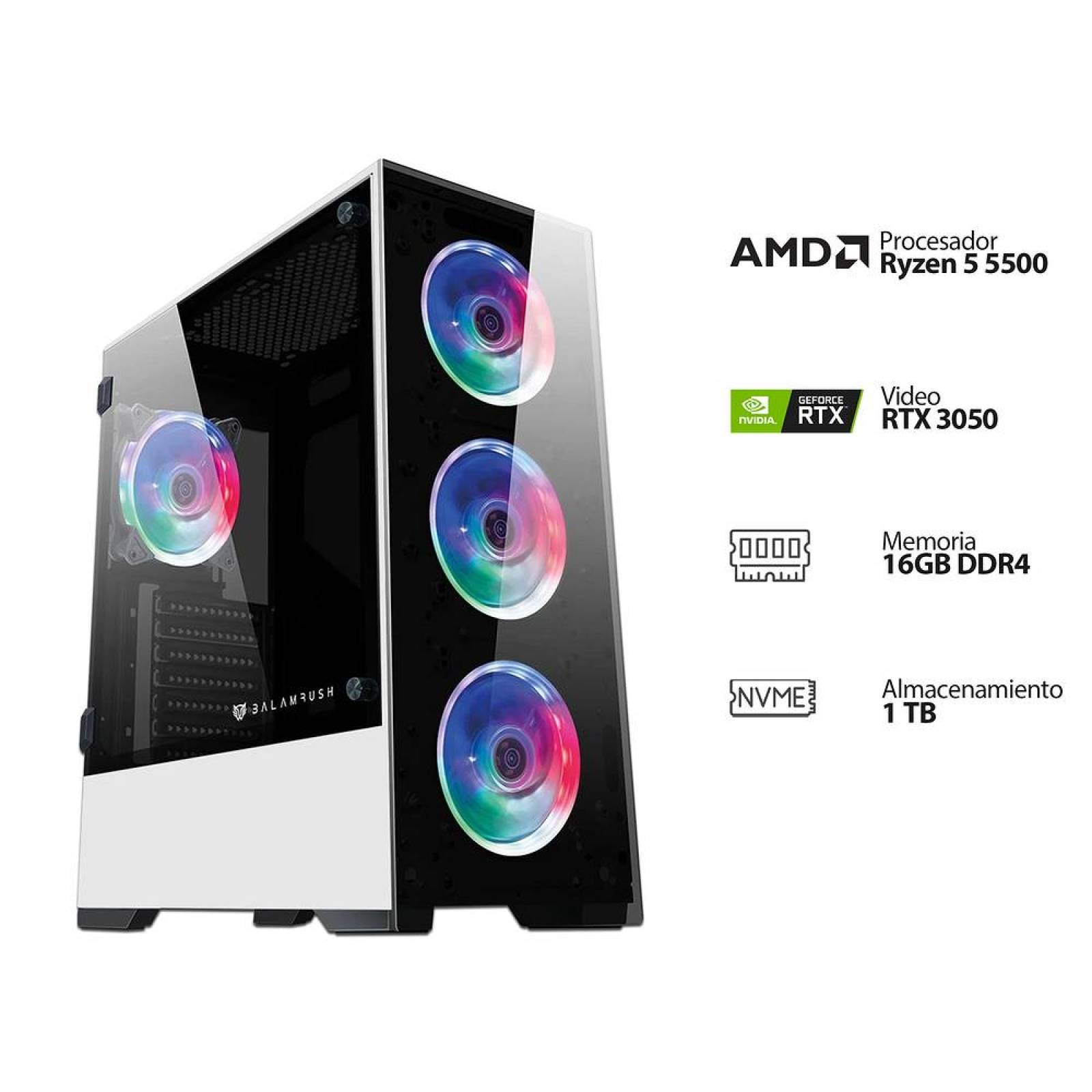 PC Gamer Powerbit BYTE XV WHITE: AMD Ryzen 5 5500 hasta