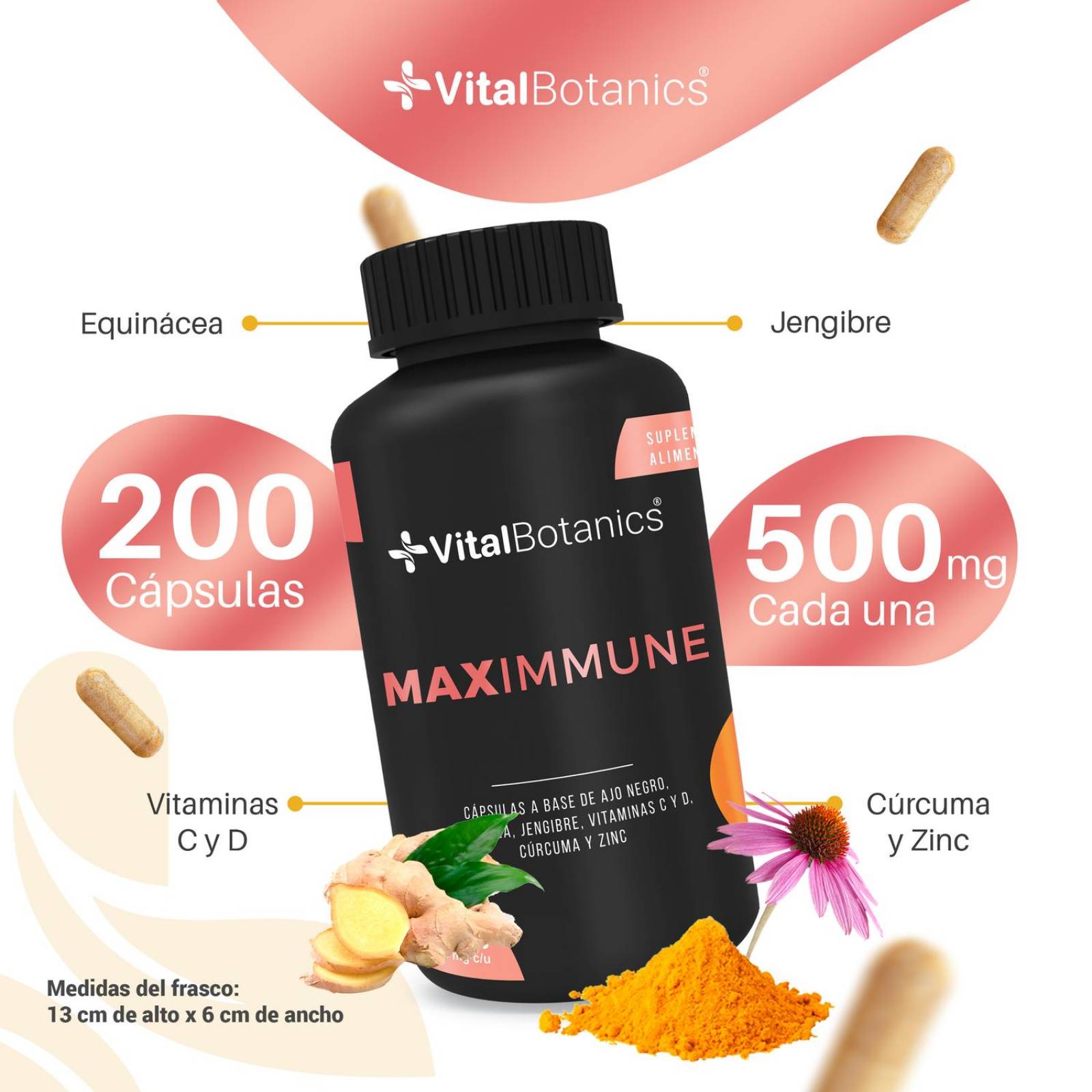 Maximmune Vitamina C Vital Botanics D3, Jengibre y Curcuma