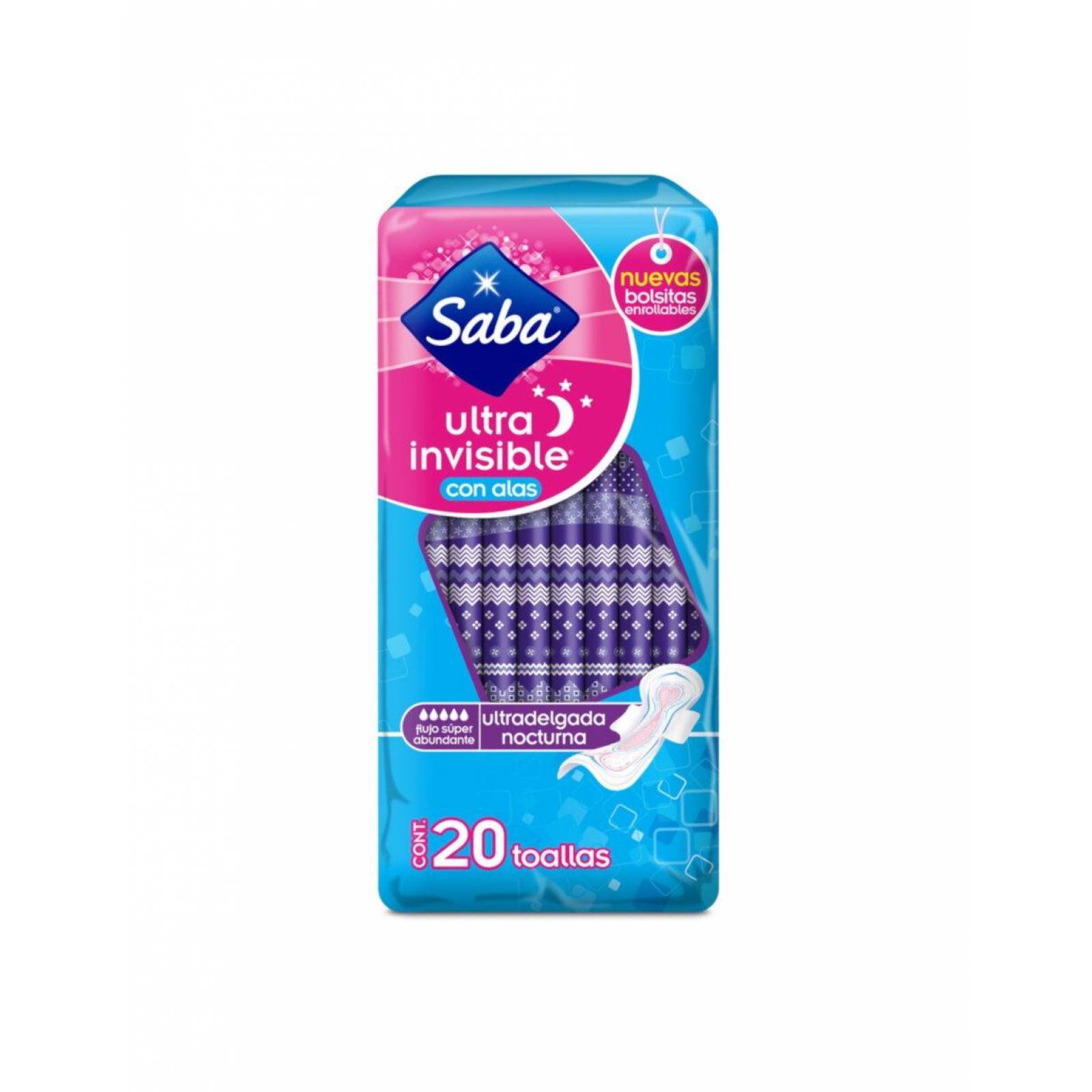 Pack de 9 Toalla Fem. Saba Ultra Invisible Noc. Alas 20pzas