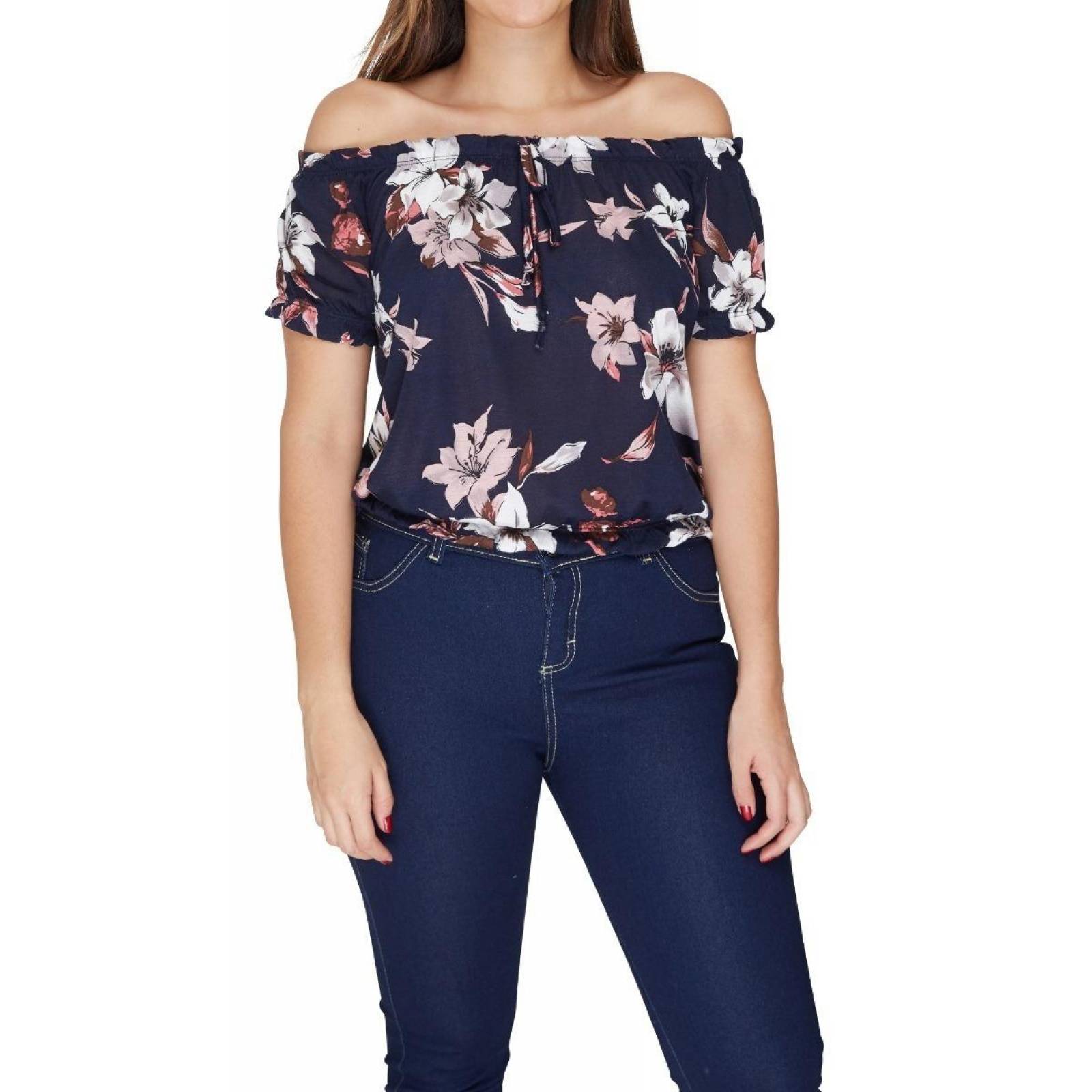 Playera De Mujer American Wear Floreada Hombros Moda Cool