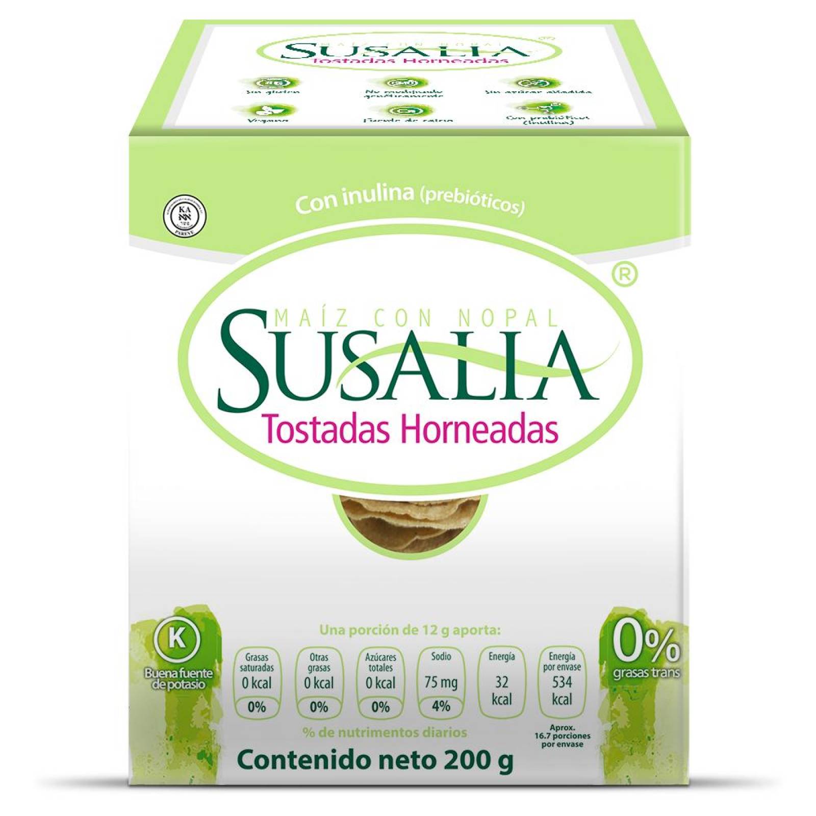 SUSALIA Tostadas de Maiz y Nopal 200gr. (Caja con 12 piezas)