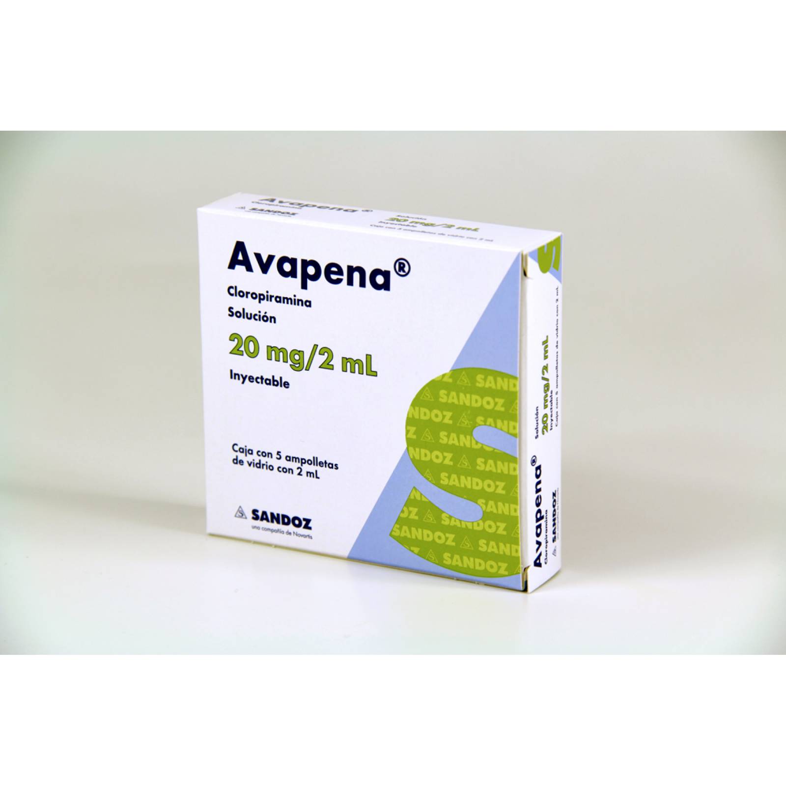 AVAPENA 20MG SOLUCIÓN INY CAJA 5 AMP 2ML