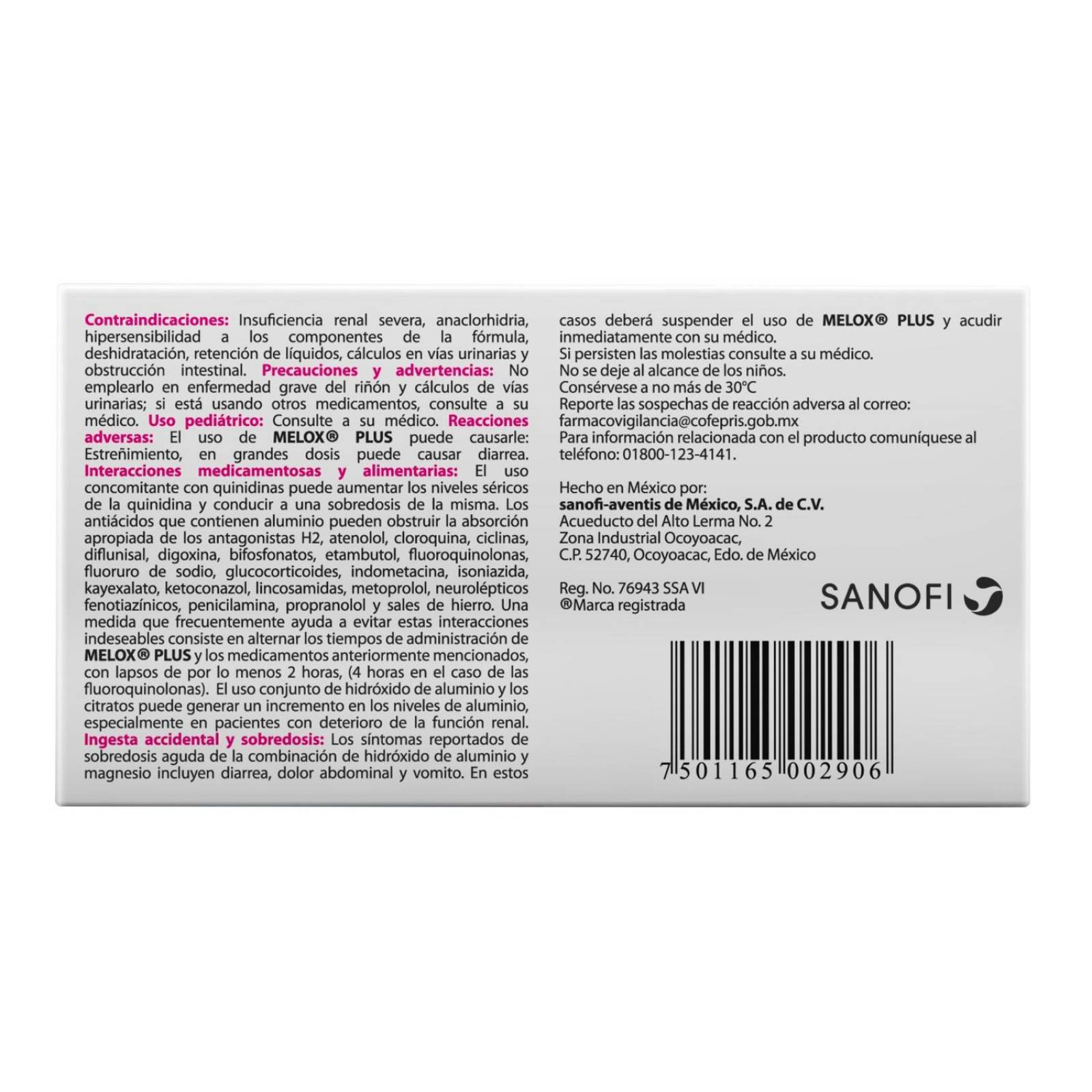 Melox Plus Caja Con 30 Tabletas Masticables Sabor Cereza