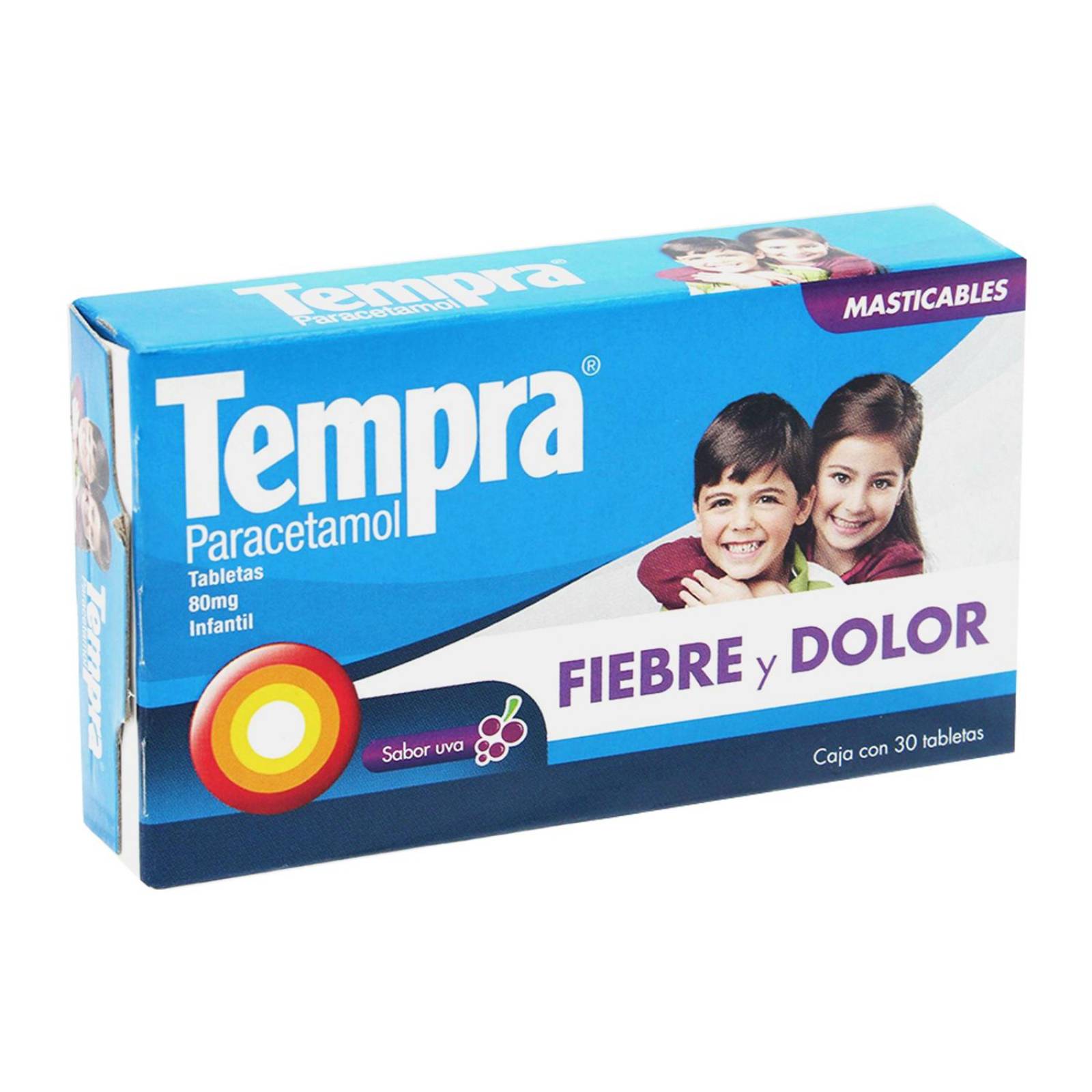 Tempra Masticable 80 mg Caja Con 30 Tabletas Sabor Uva