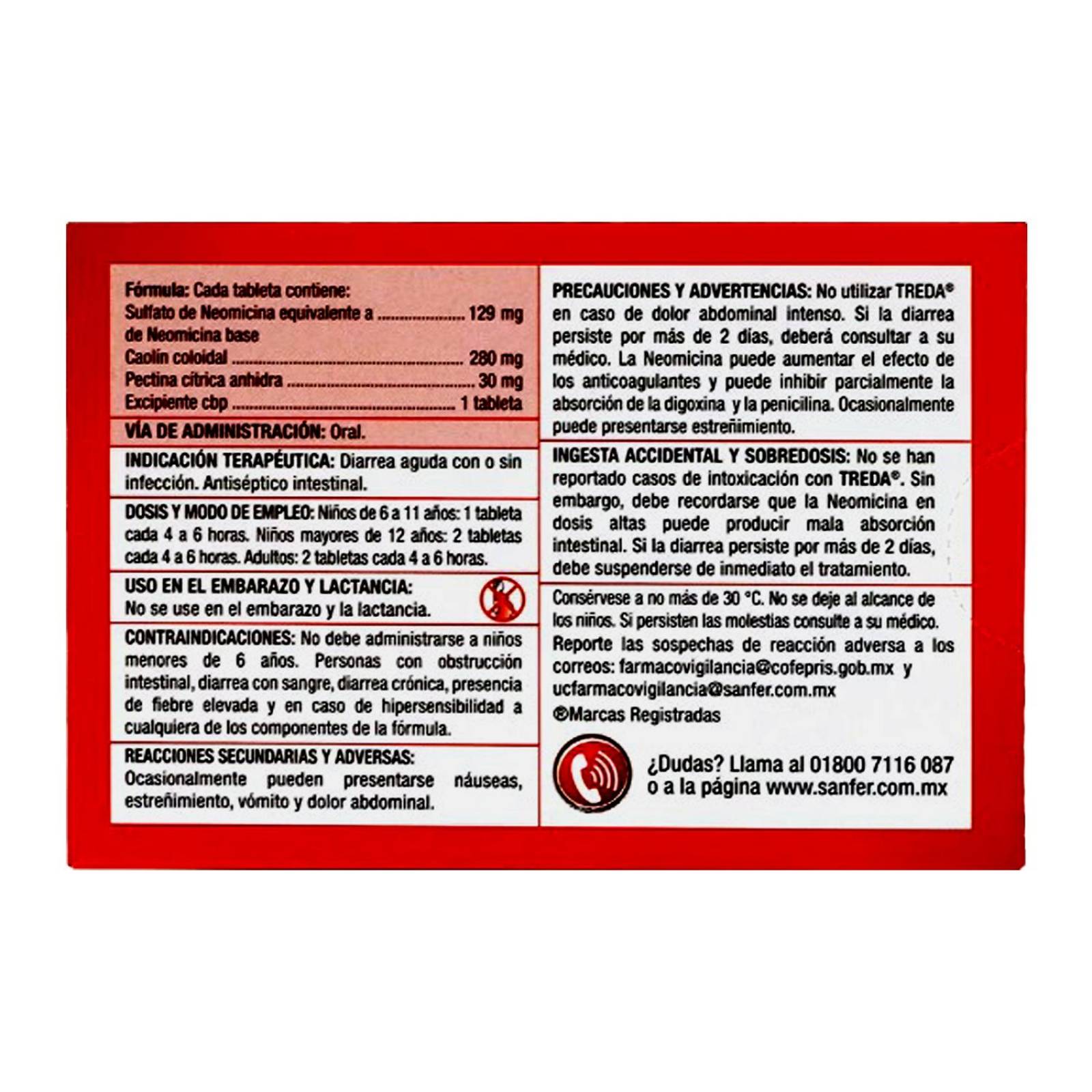 Treda 129 mg / 280 mg / 30 mg Caja Con 20 Tabletas