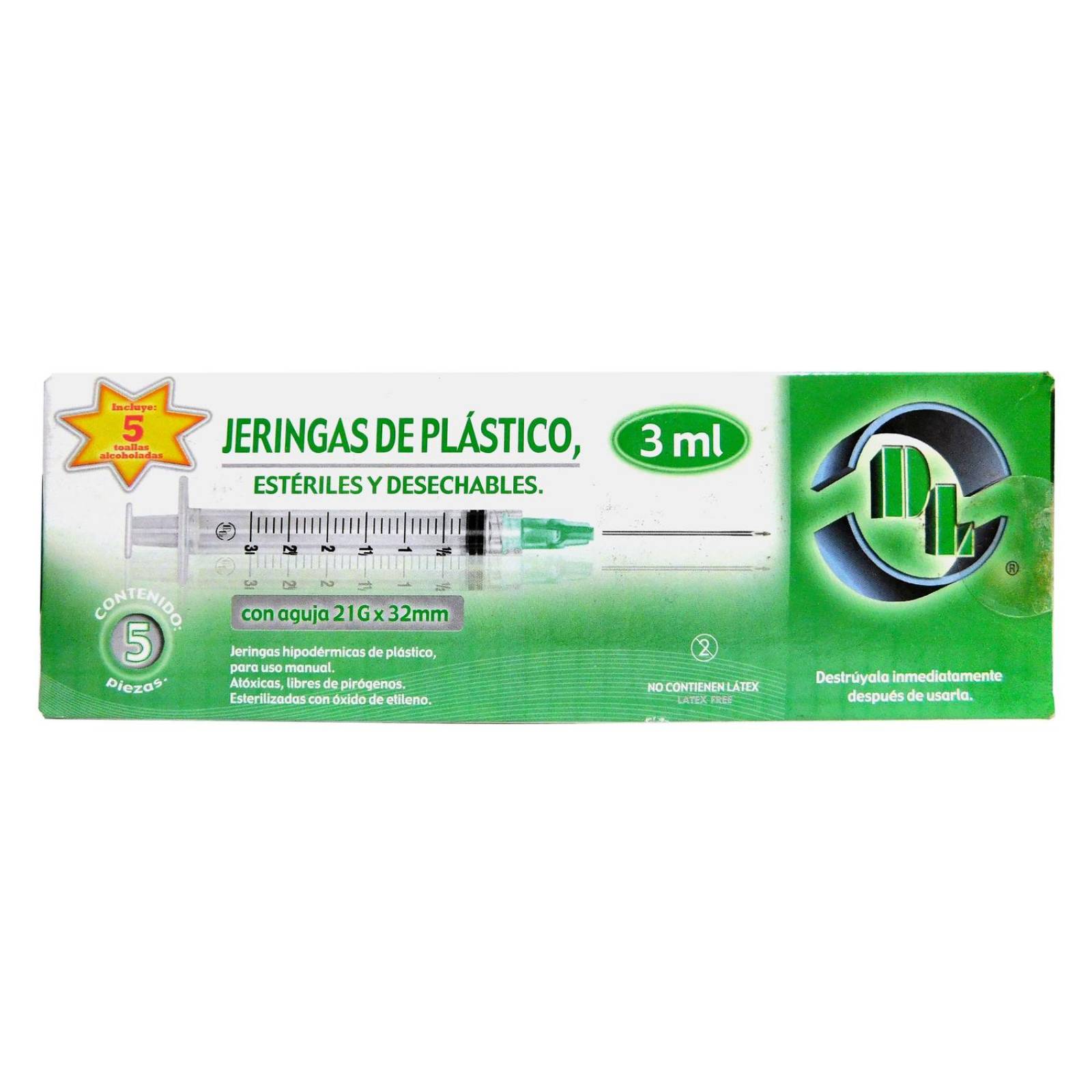 Jeringa Desechabe DL 3 mL 21 X 32 Caja Con 5 Piezas