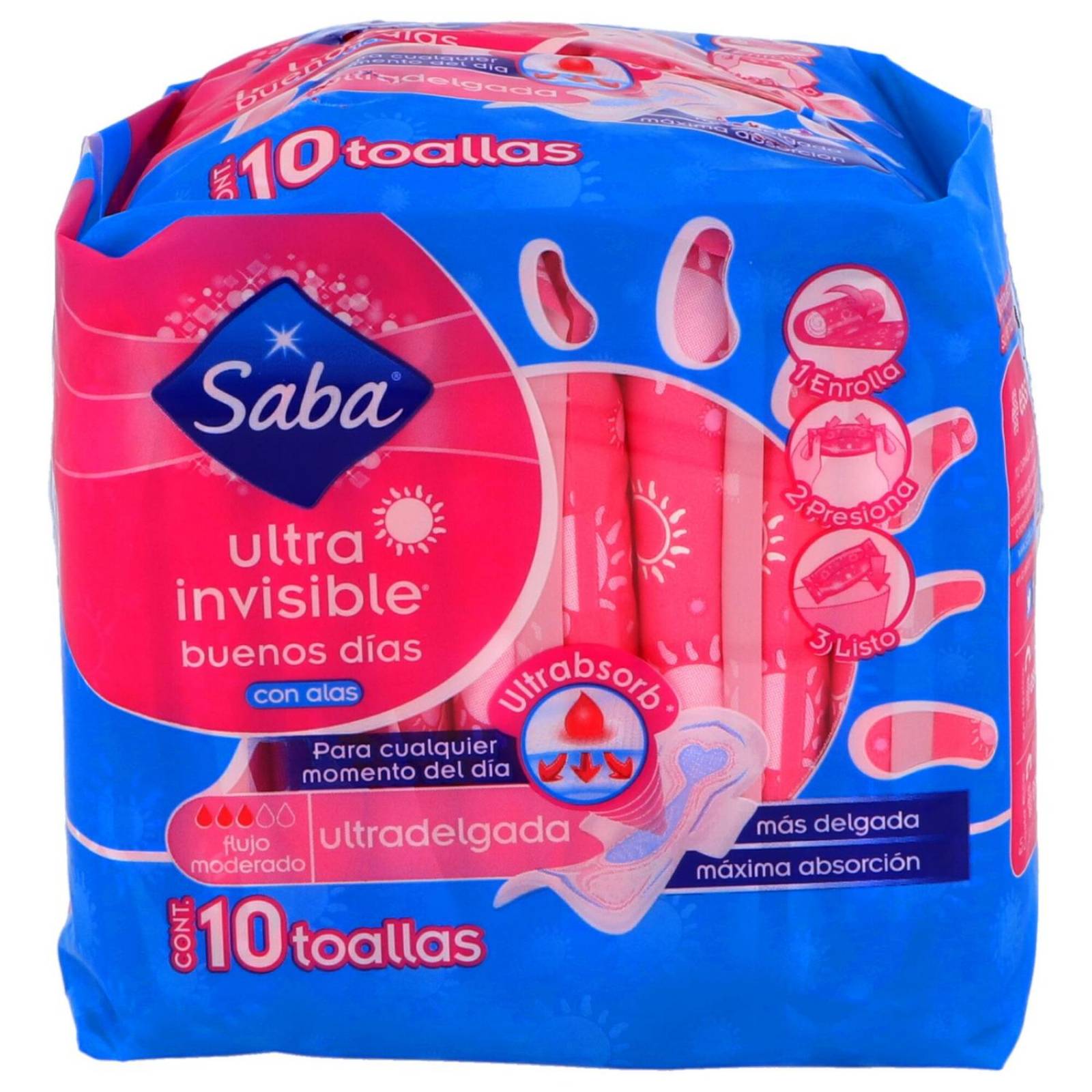 Toallas Sanitarias Saba Ultra Invisible Con Alas Empaque Con 10 Piezas