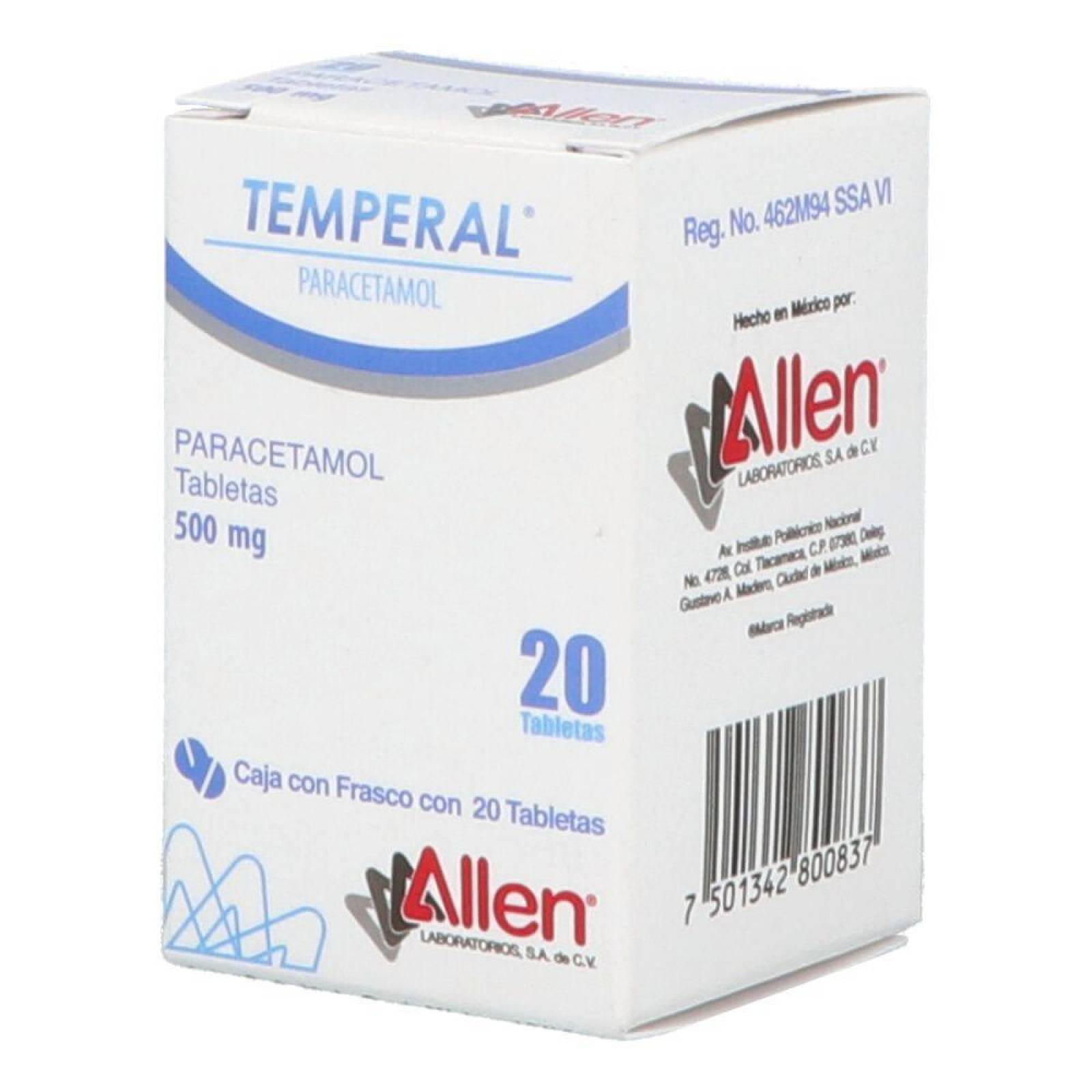 Temperal 500 Mg Caja Con Frasco Con 20 Tabletas