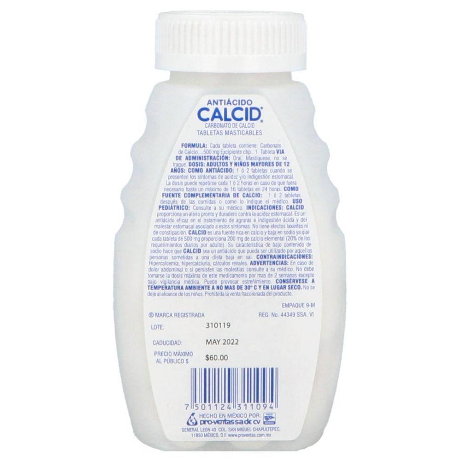 Calcid Frasco Con 100 Tabletas Masticables Sabor Menta