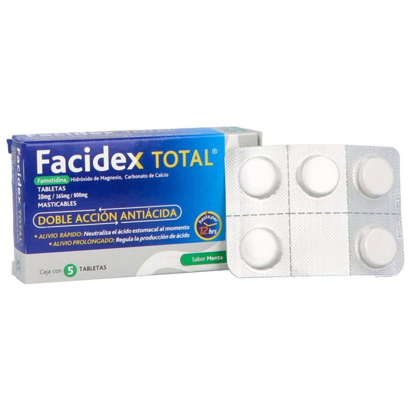 Facidex Total 10 mg/165 mg/800 mg Sabor Menta Caja Con 5 Tabletas ...