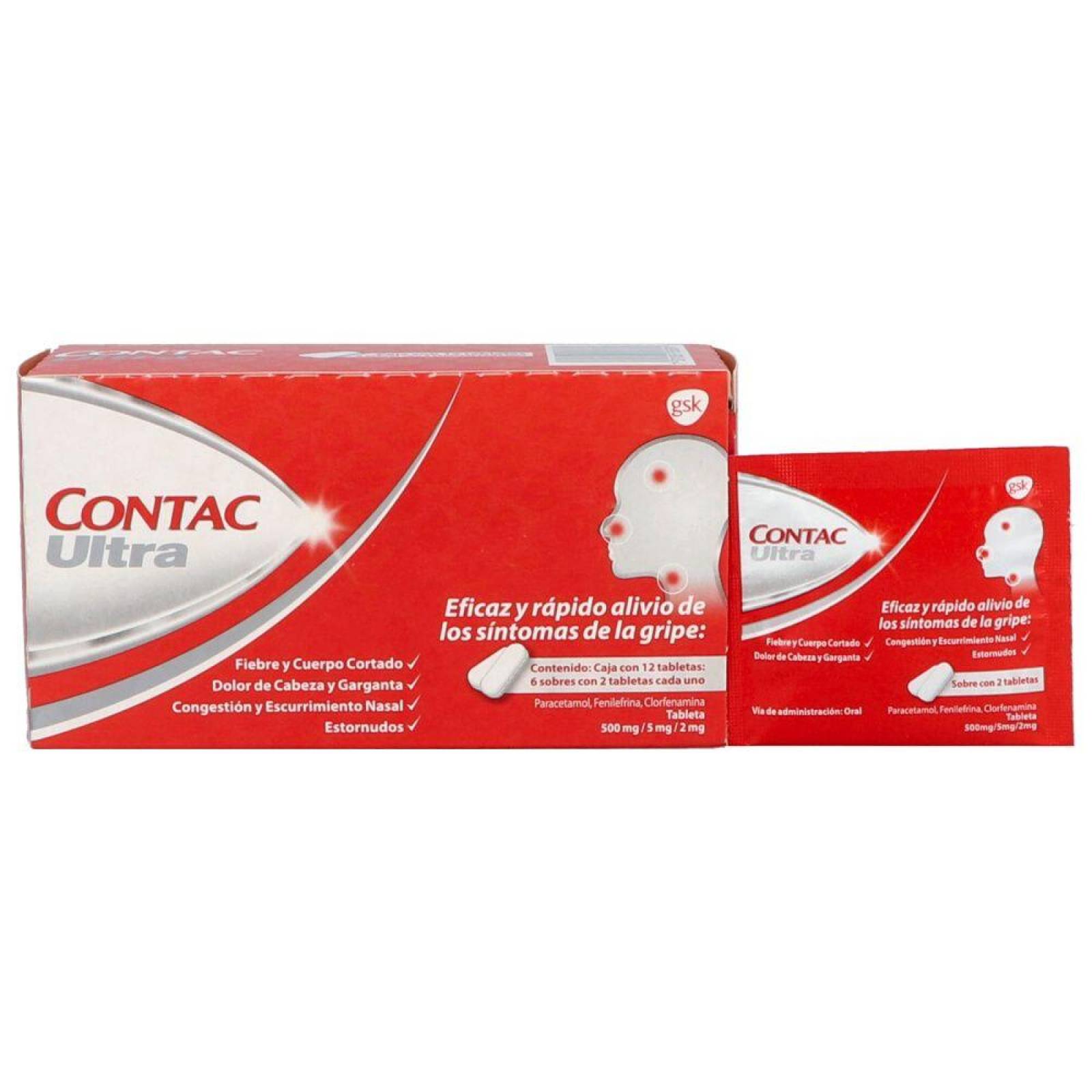 Contac Ultra 500 mg / 50 mg / 2 mg Caja Con 12 Tabletas