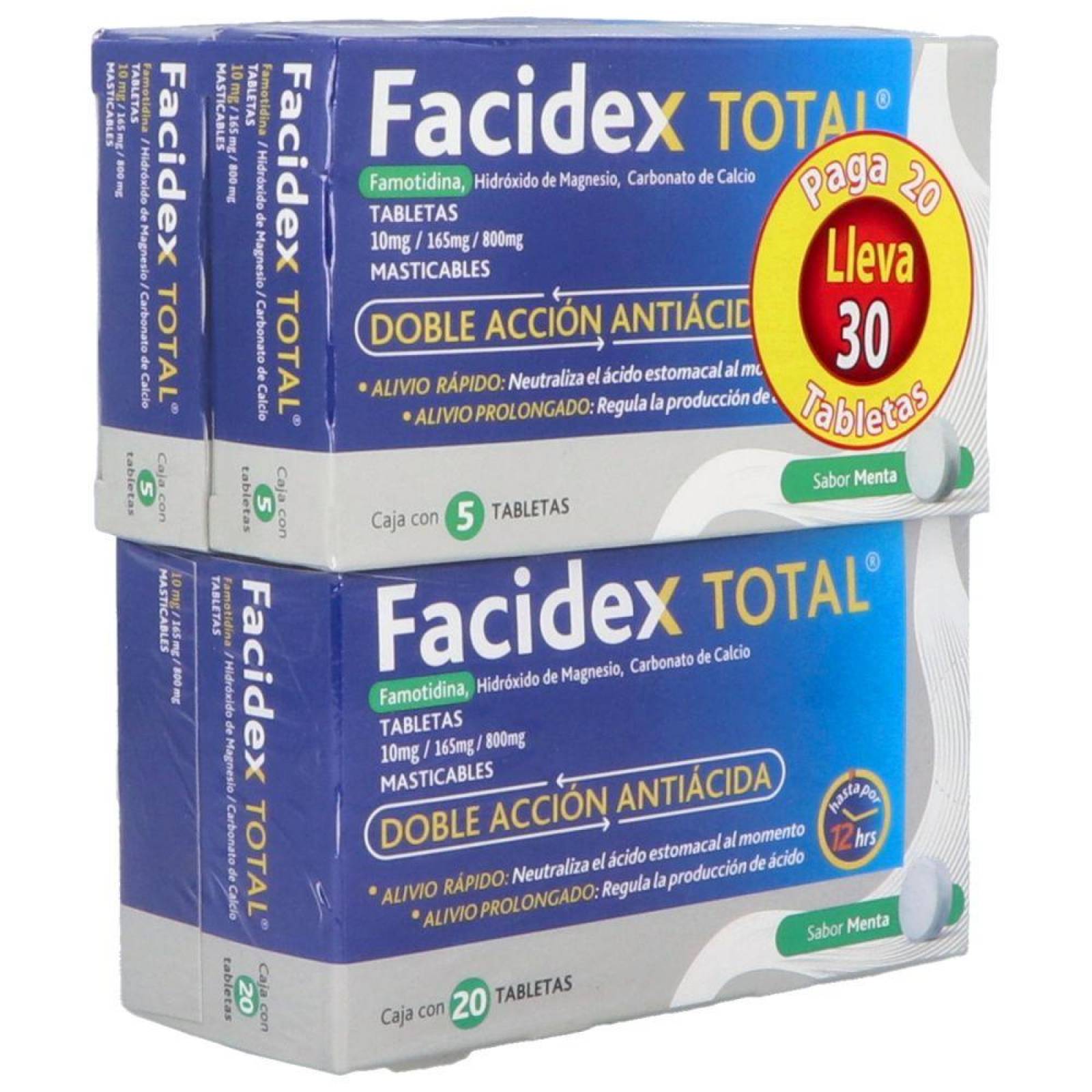 Facidex Total 10 mg/165 mg/800 mg 20 Tabletas Masticables + 10 Tabletas