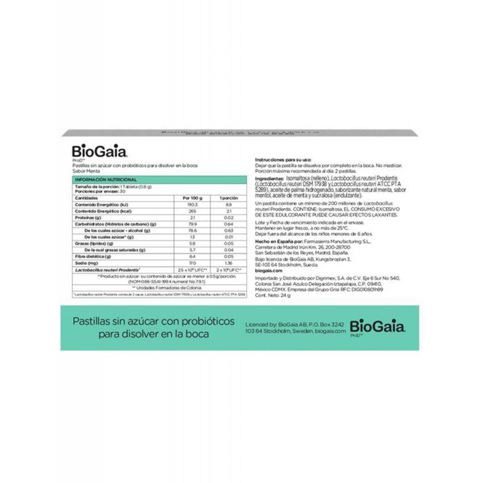 Biogaia Pro-D 25 g Caja Con 30 Tabletas Sabor Menta