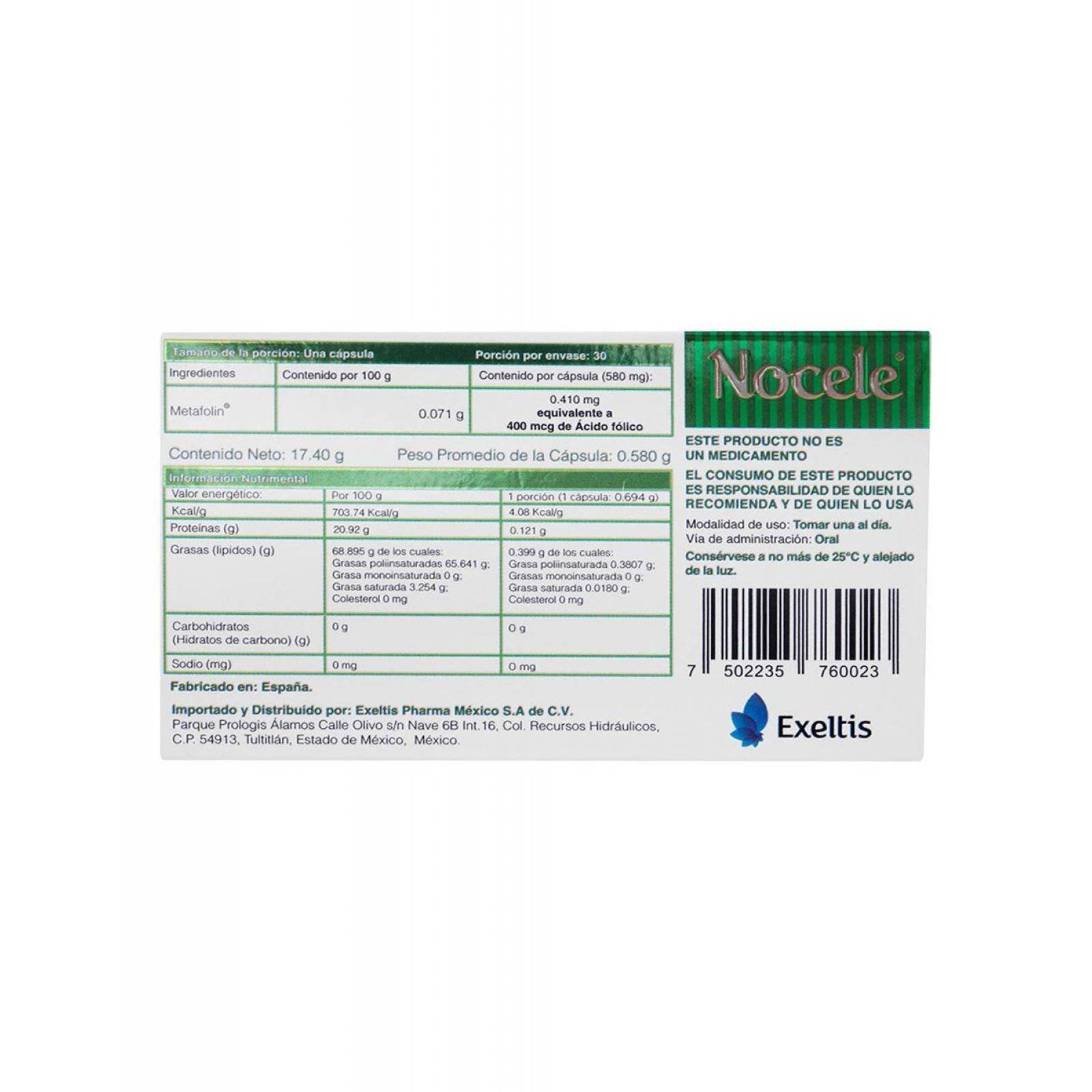 Nocele Suplemento Alimenticio Con 30 Cápsulas