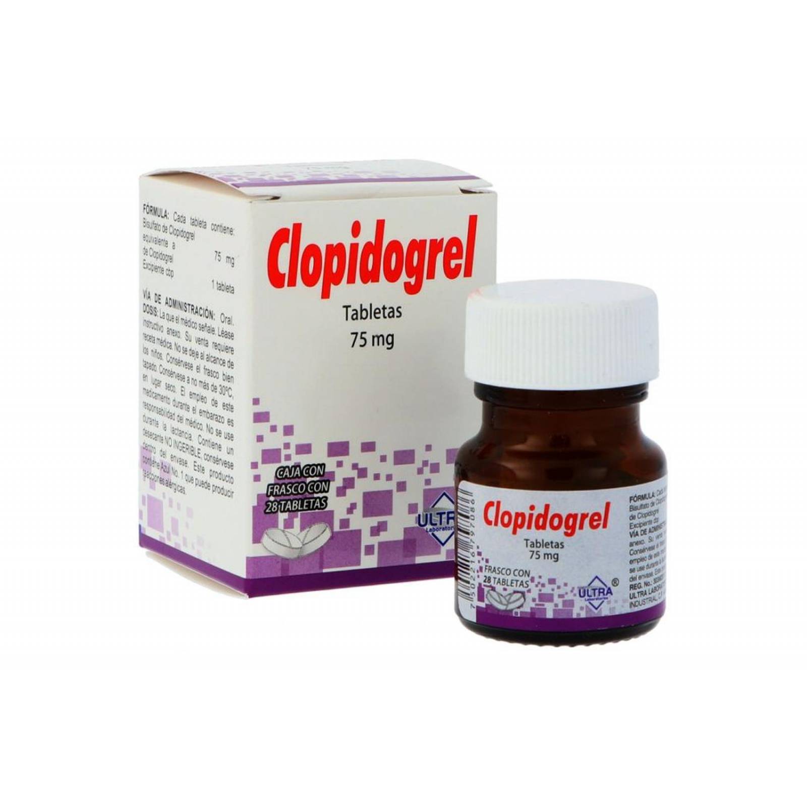 Clopidogrel 75 mg Caja Con Frasco Con 28 Grageas