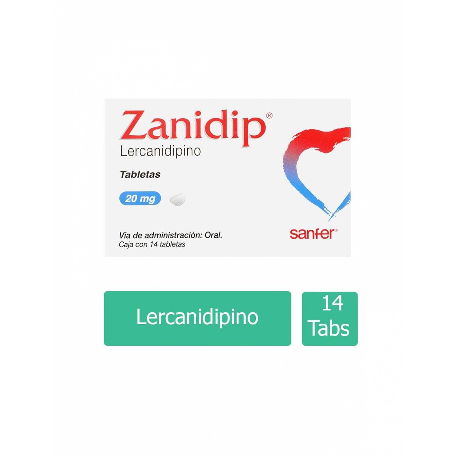 Zanidip 20 mg Caja Con 14 Tabletas
