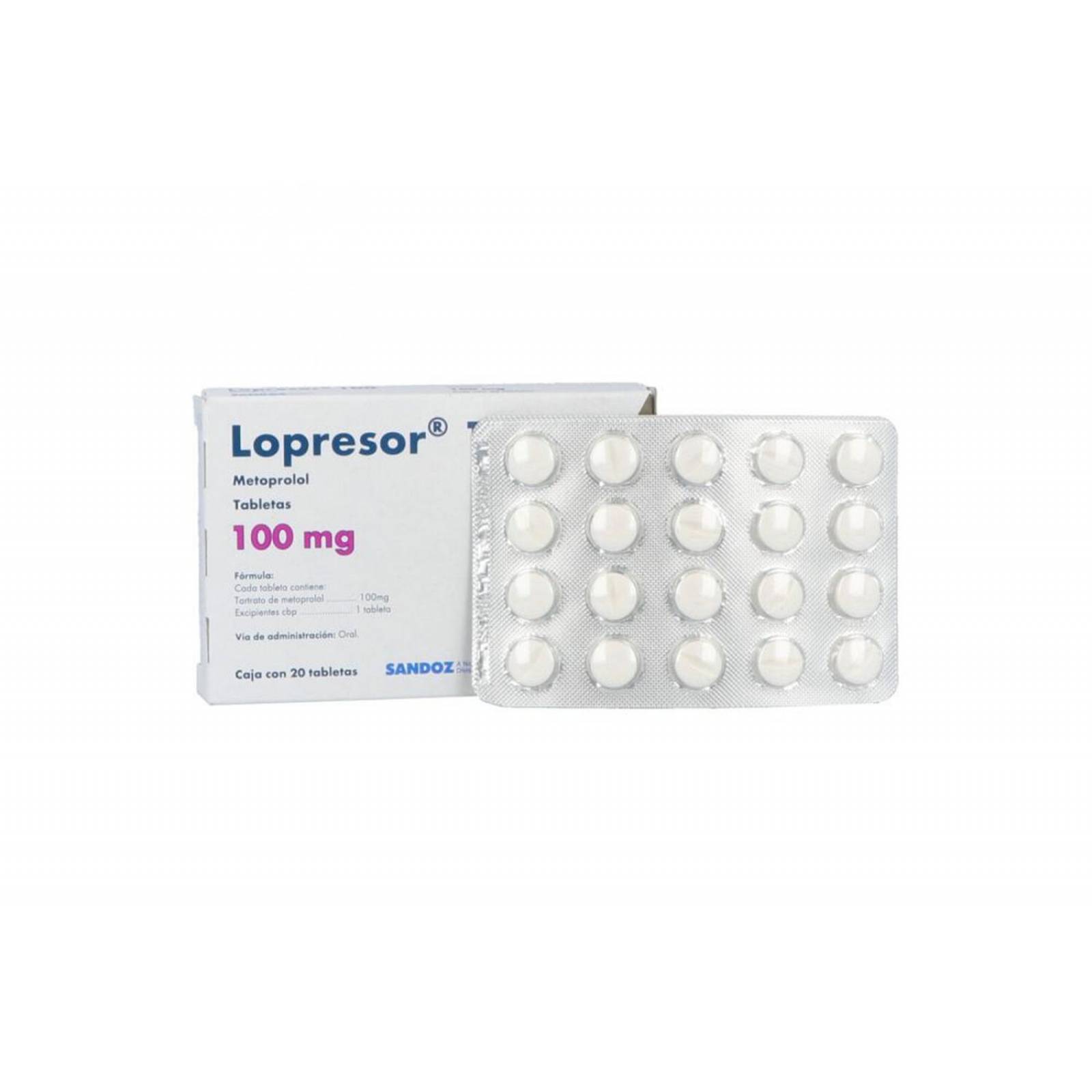 Lopresor 100 mg Caja Con 20 Tabletas