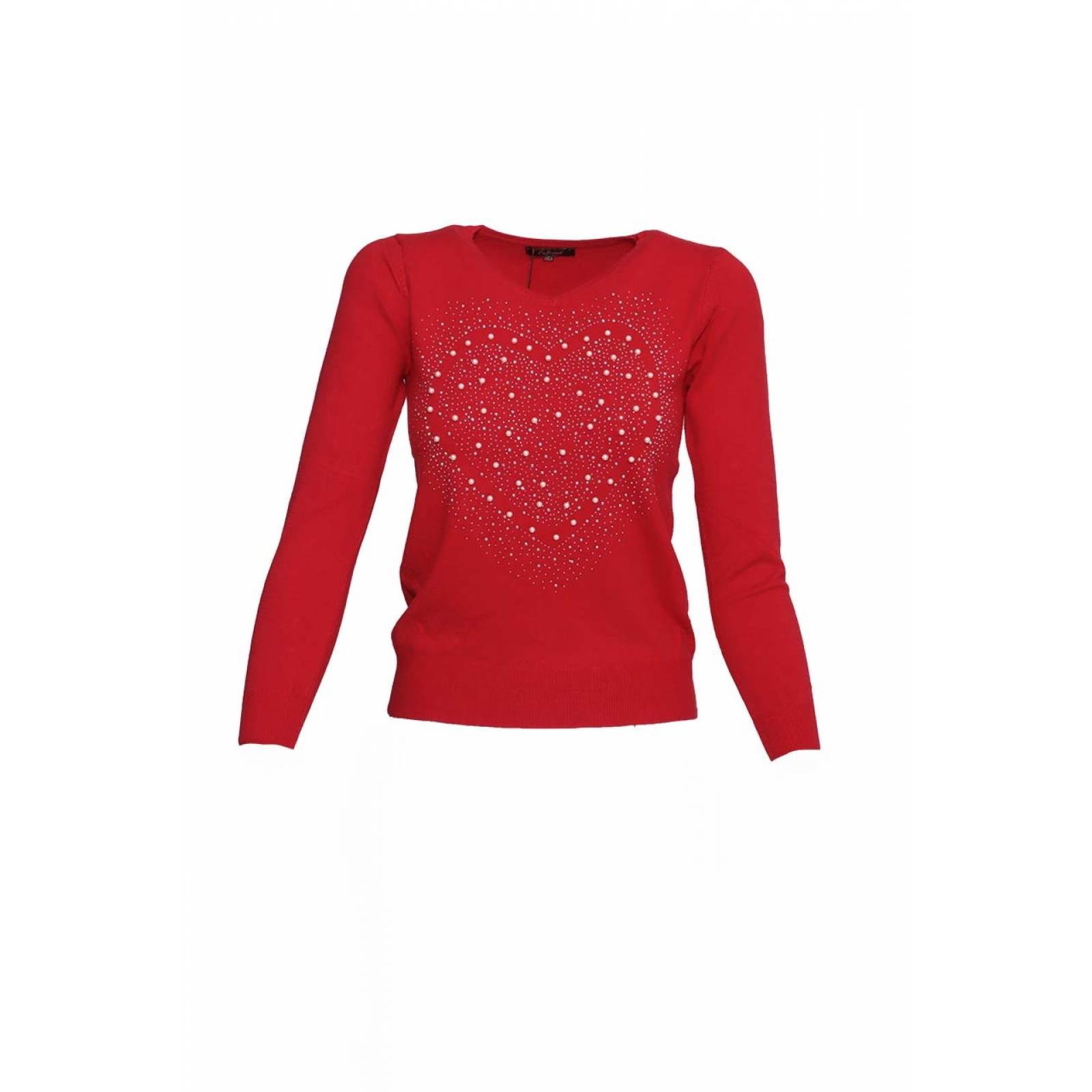 Sueter cerrado cuello V corazon perlas Banana Limon C12-288