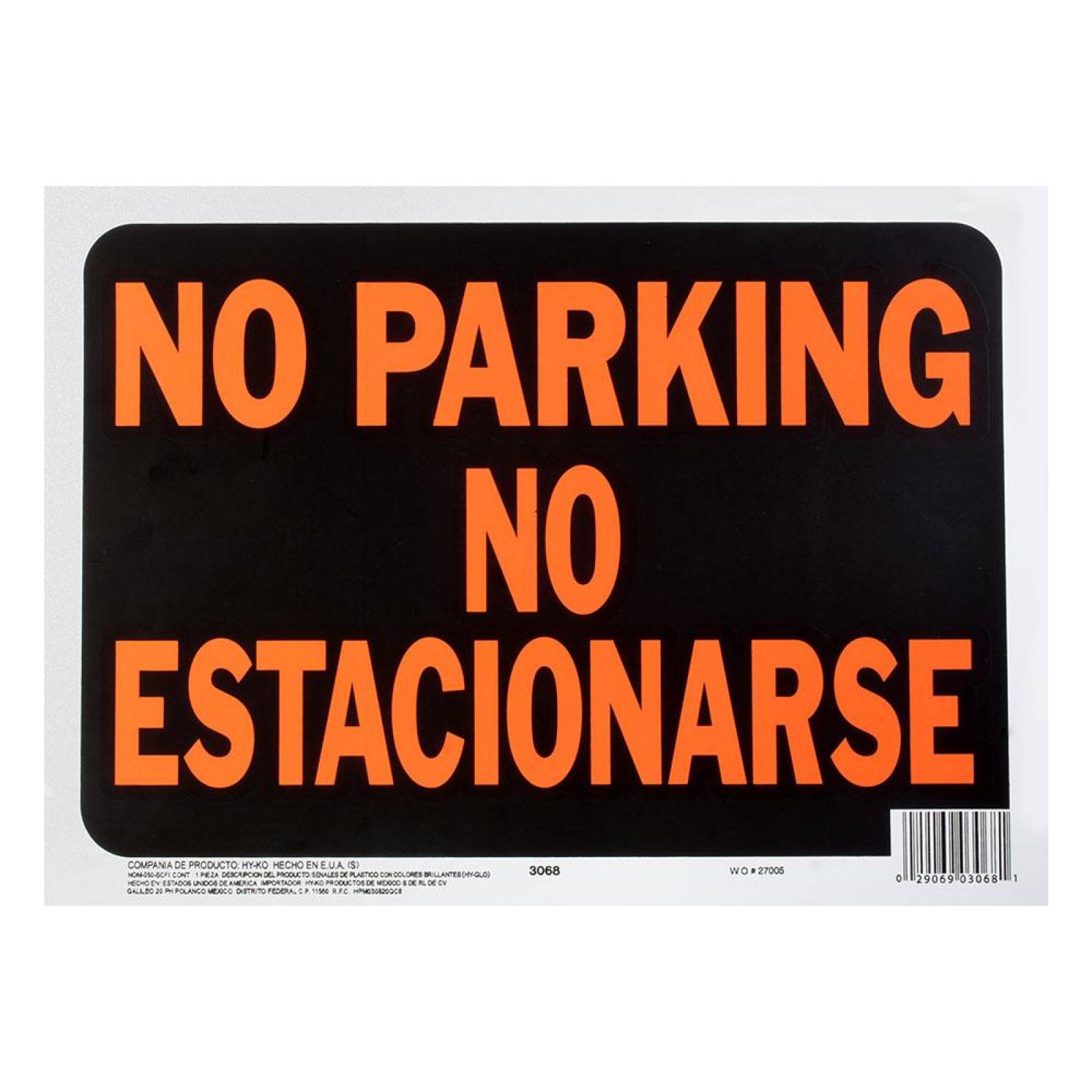 Letrero Plástic Pared No Parking/no Estacionarse 21.5x30.6cm