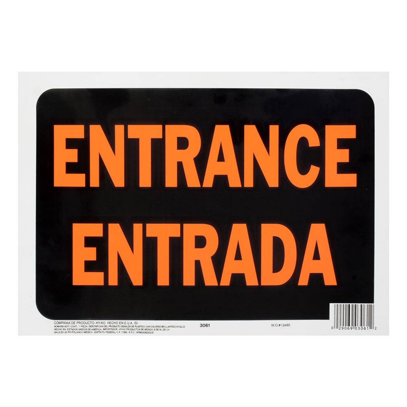 Letrero De Plástico Para Pared Entrada 21.5 X 30.5 Cm