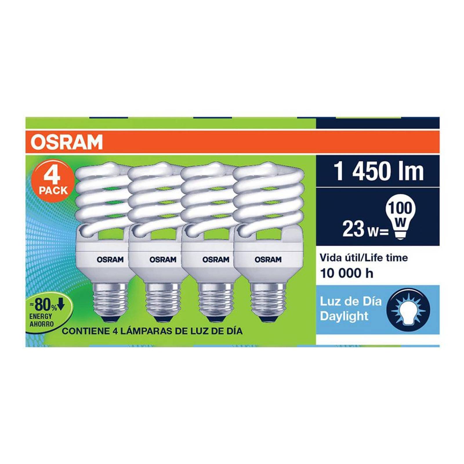 FOCO AHORRADOR ESPIRAL OSRAM 23W LUZ FRIA 4 PACK