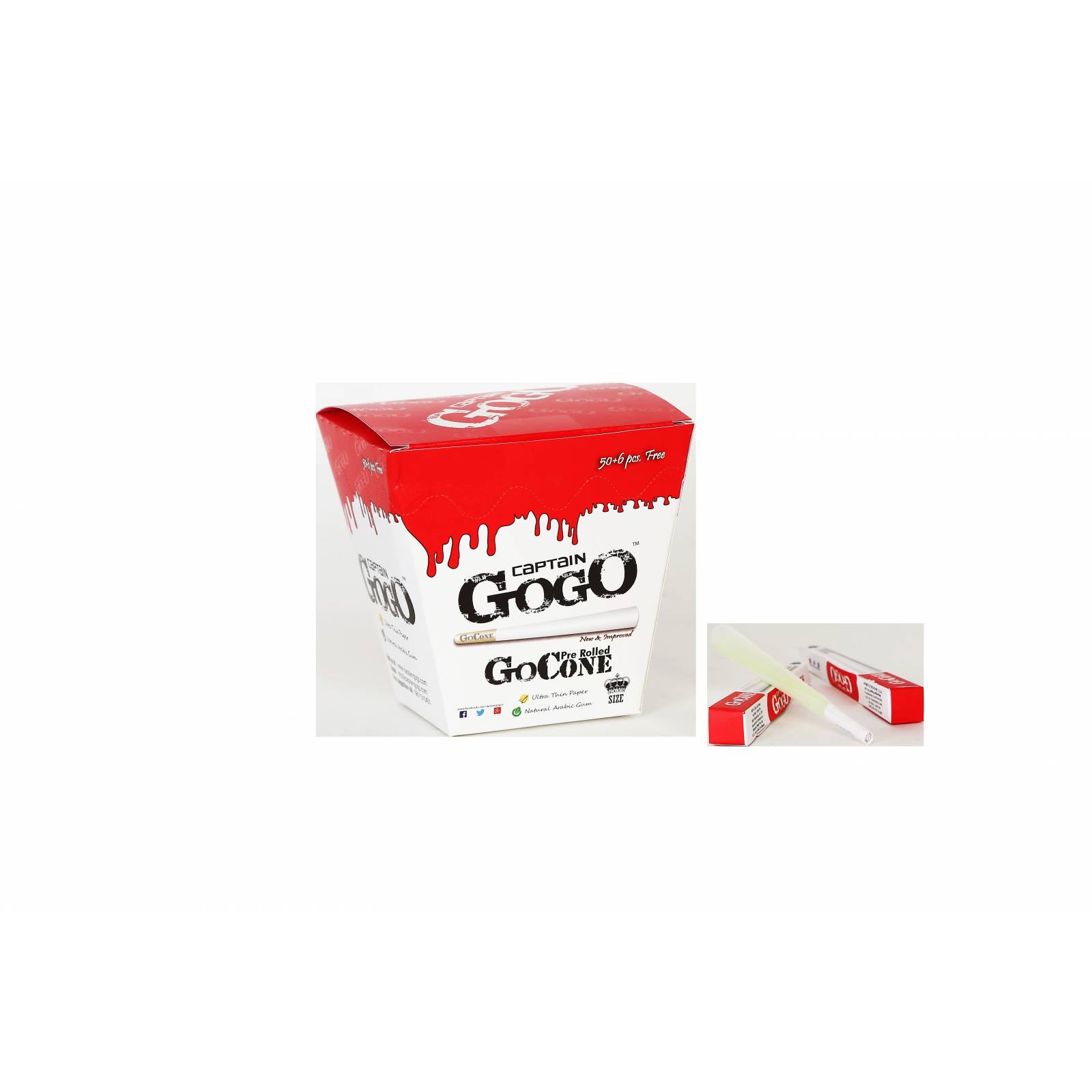 Caja con 50 conos pre rolados King Size ultra fino Marca Captain Gogo