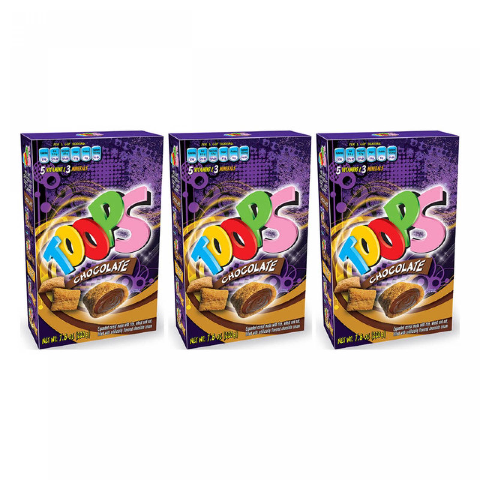 Toops Cereal Relleno - (Pack 3 piezas) (220 gr c/u) - Sabor Chocolate