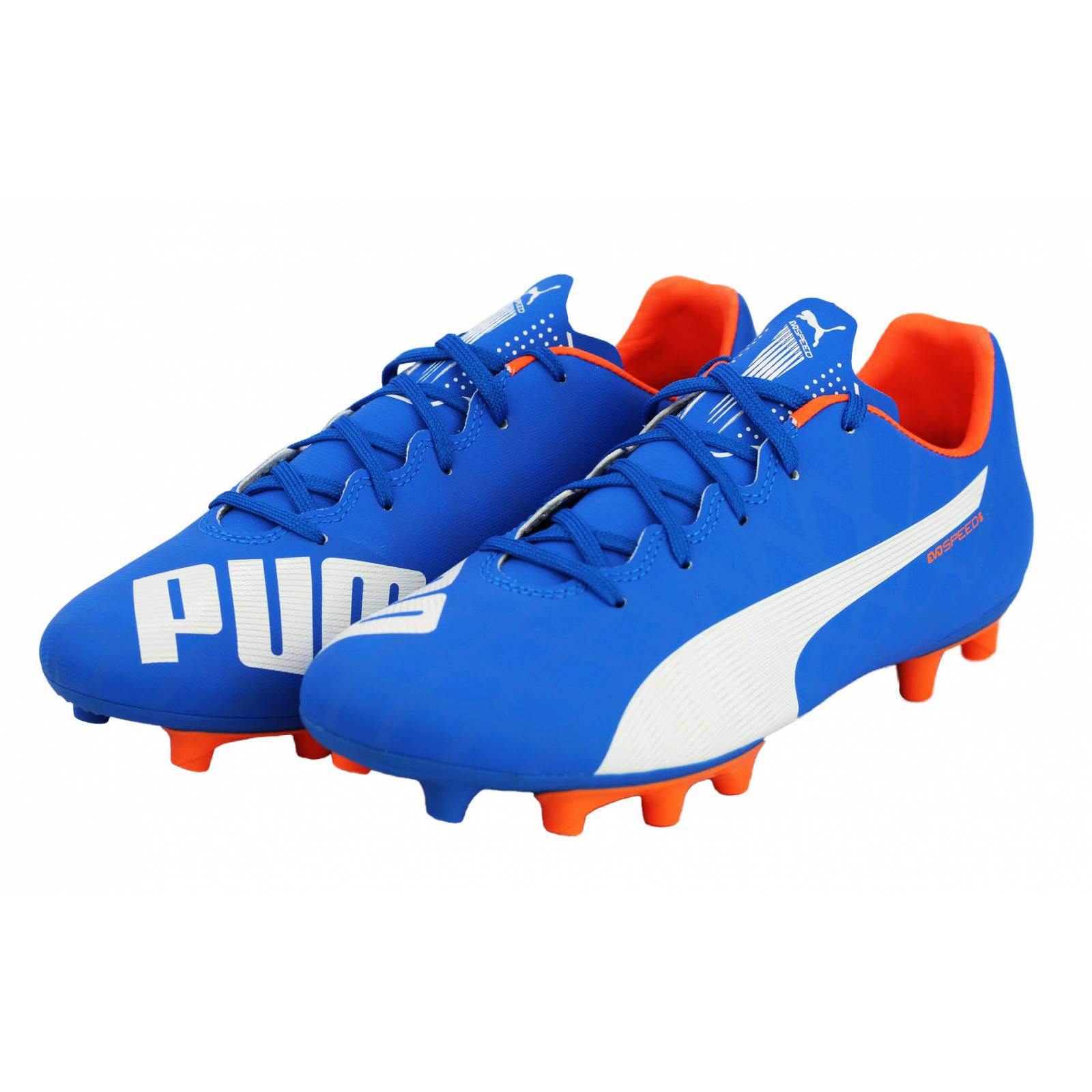 TENIS PUMA FUTBOL EVOSPEED TACHON FG AZUL NARANJA BCO