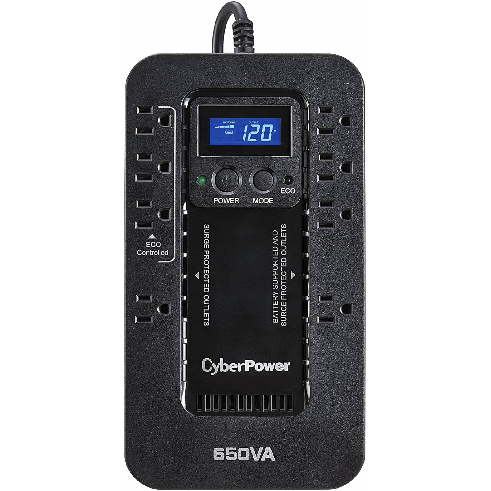 No-Break CyberPower EC650LCD - 650 VA, 390 W, 8 h, Negro, Hogar y Oficina