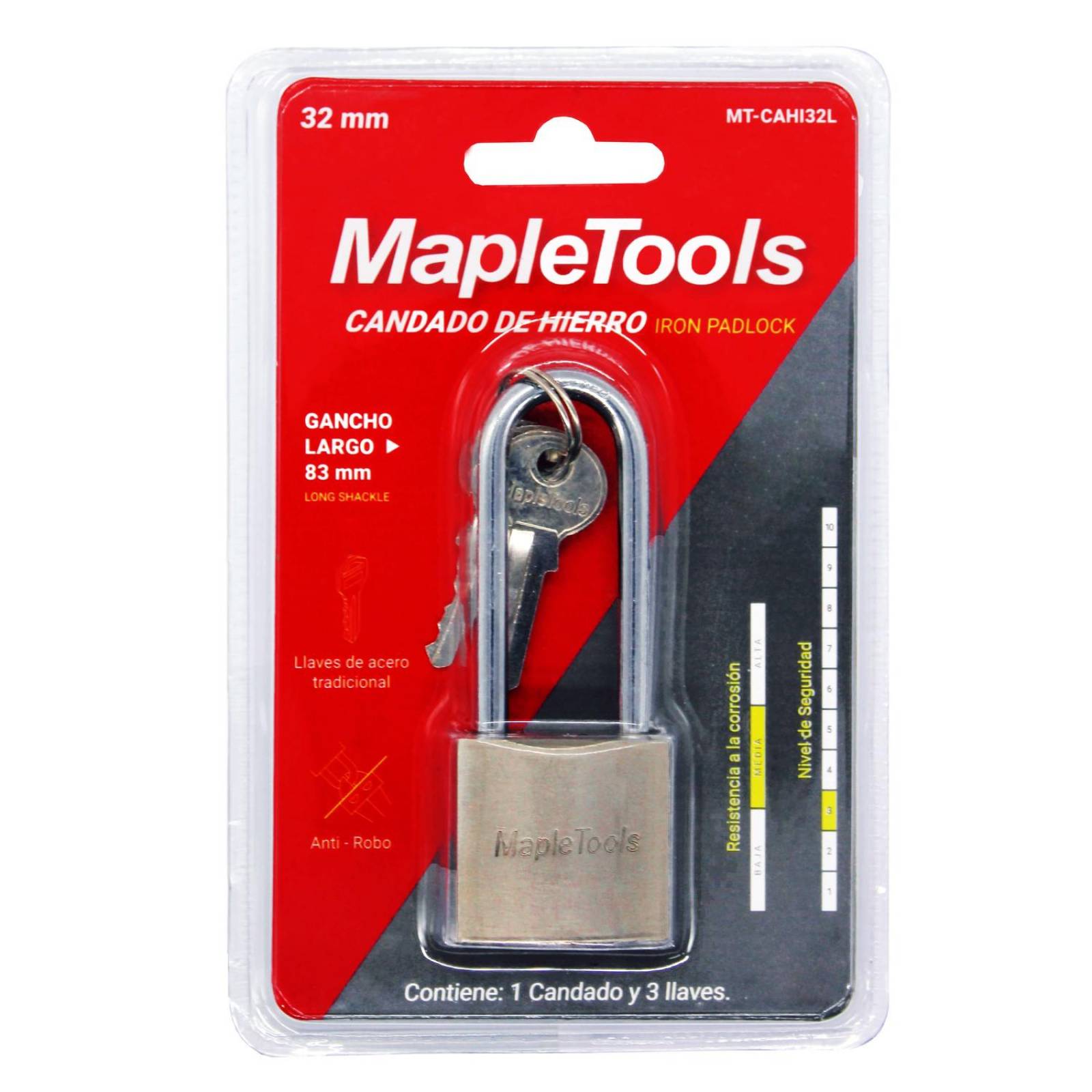 CANDADO DE HIERRO GANCHO LARGO 32 MM MAPLE TOOLS