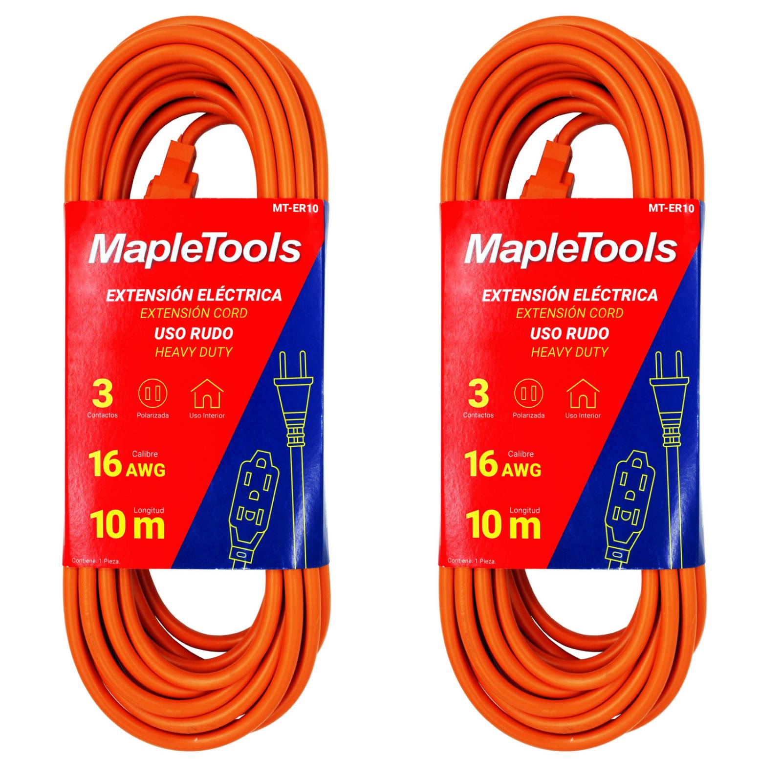 KIT DE 2 EXTENSIONES ELECTRICAS USO RUDO DE 10M MAPLE TOOLS