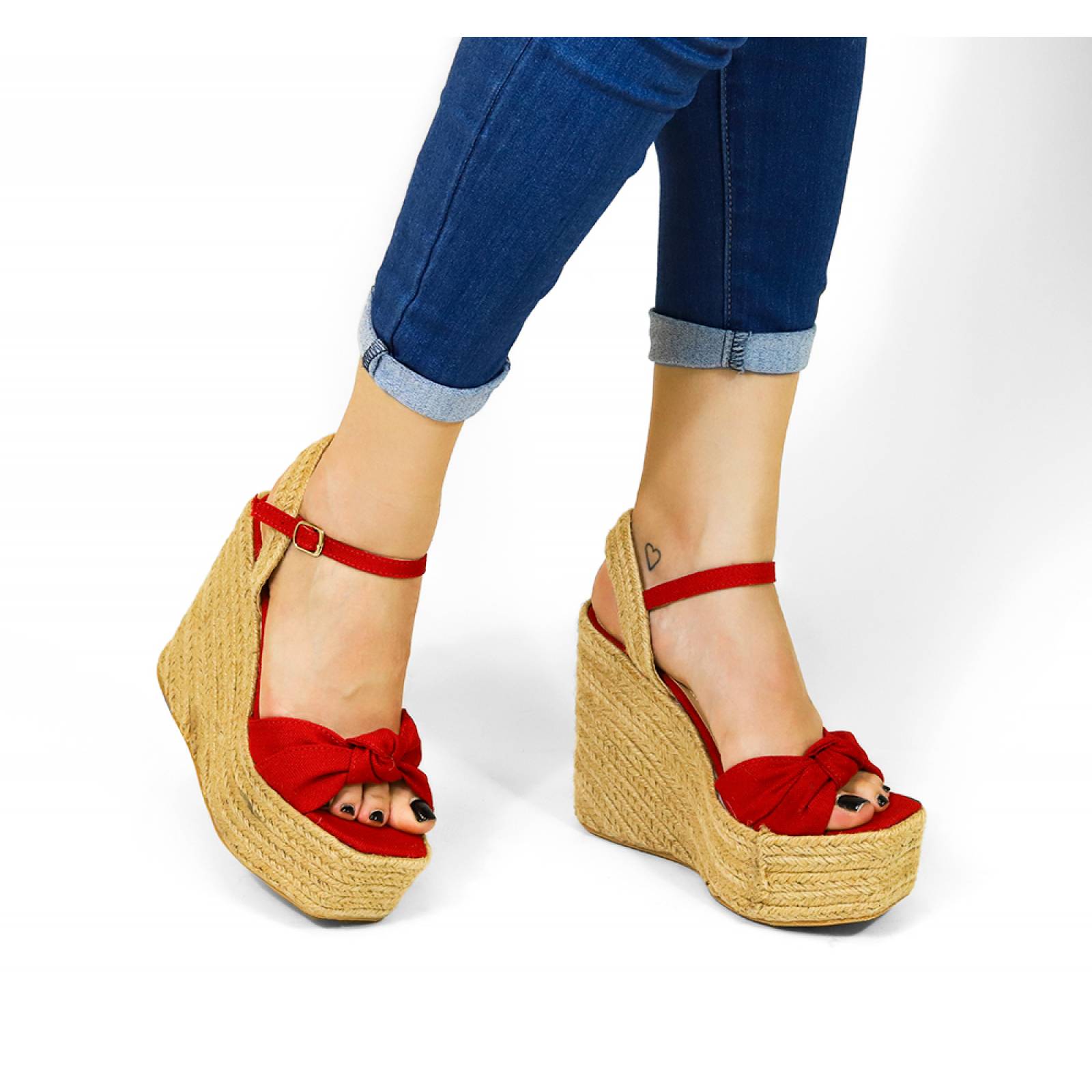 SANDALIA DAMA SARAH STUDIO PLATAFORMA ALTA ROJO LONA RG 063