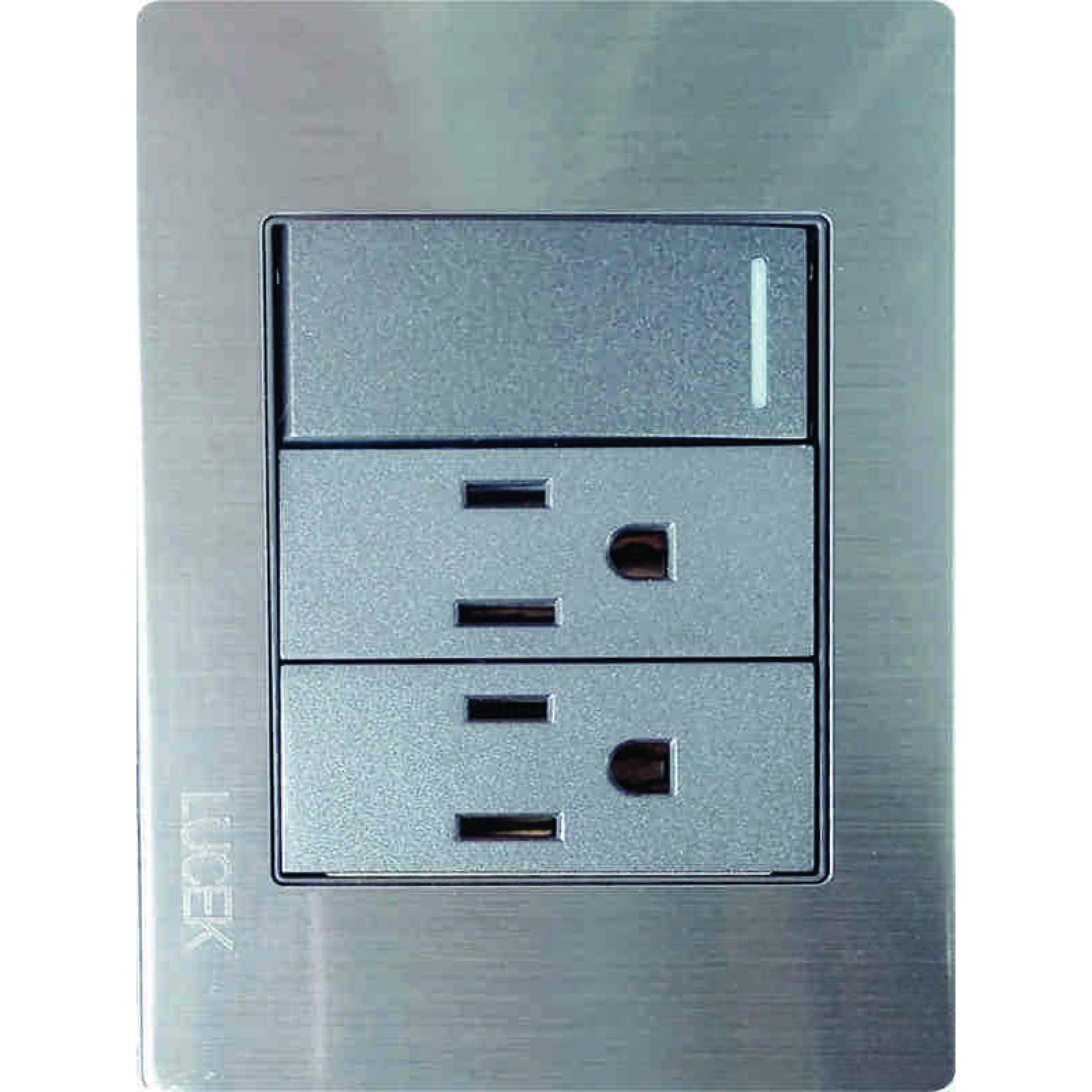 PLACA CON UN APAGADOR Y DOS CONTACTOS GRIS LUCEK PREMIUM BP20 M/A