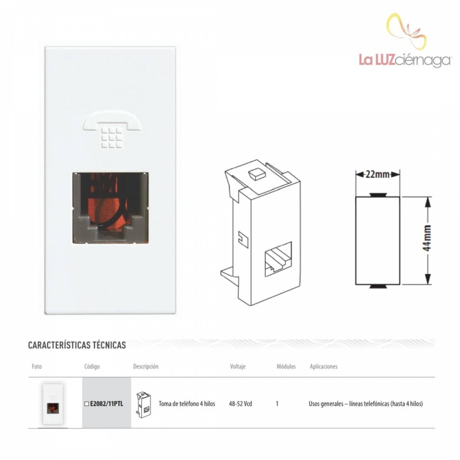 TOMA DE TELÉFONO DE 4 HILOS COLOR BLANCO 1 MÓDULO MODUS PRO