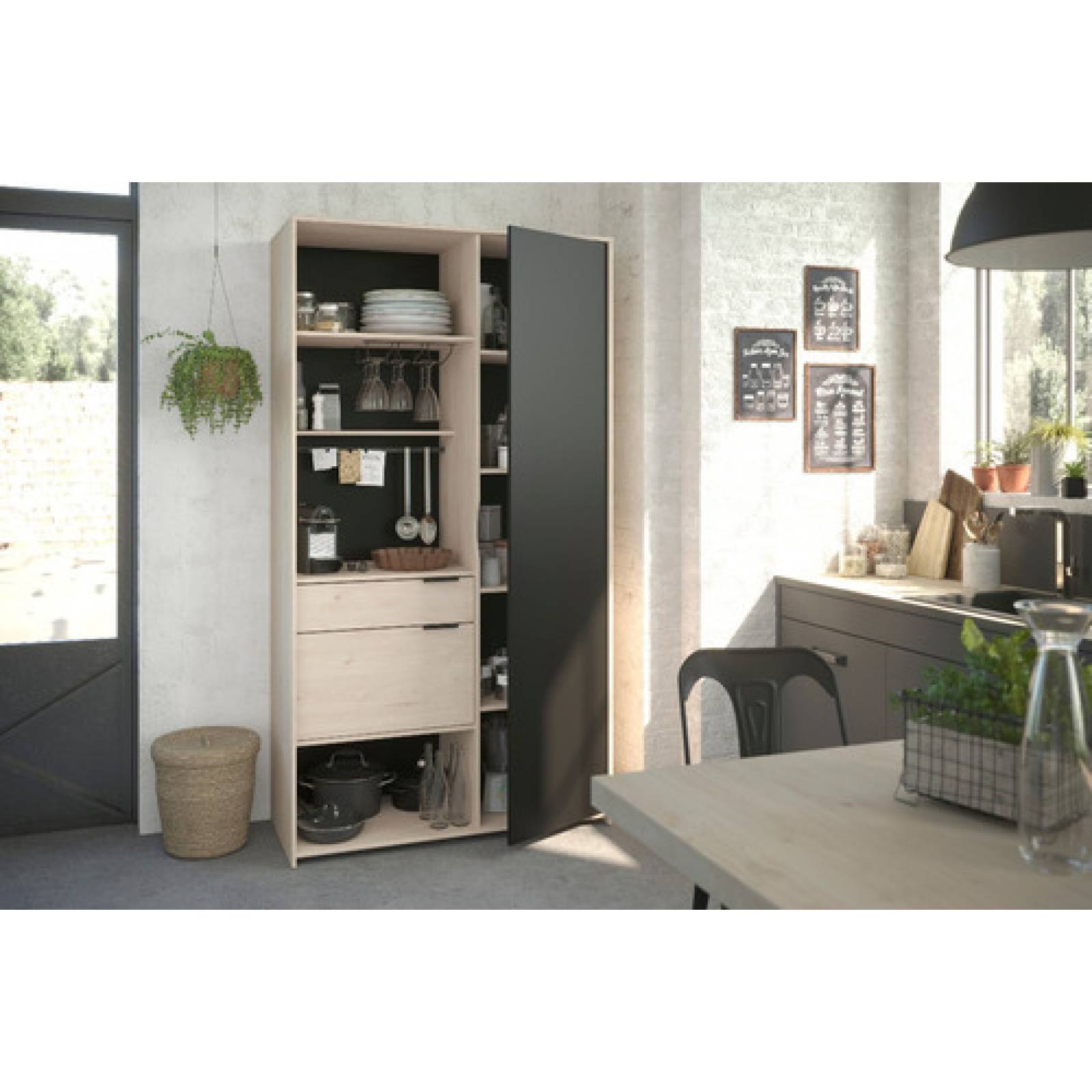 Mueble Para Cocina Madera Alacena Práctica Moderna Negra