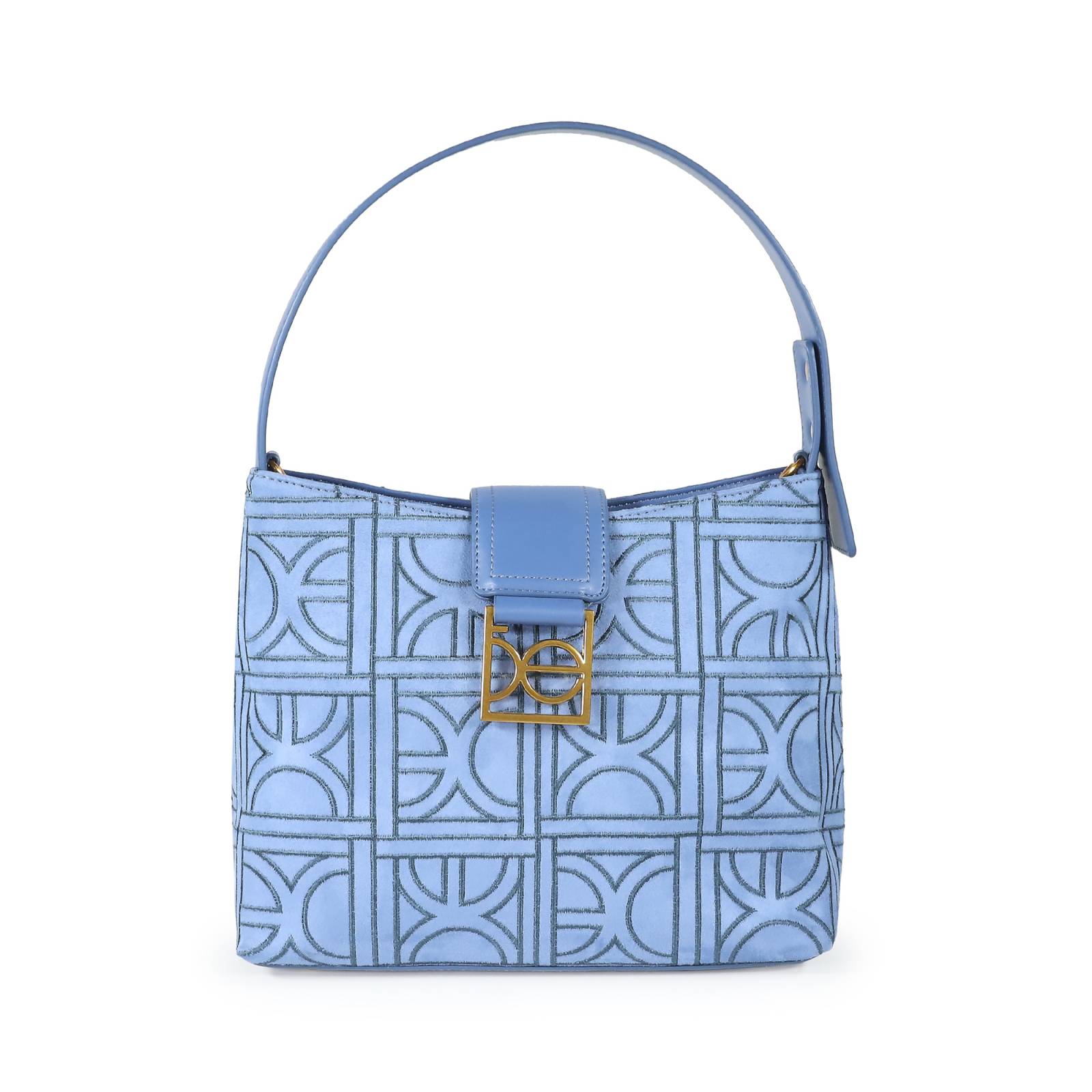 Bolsa Hobo Cloe Textil Monograma Bordado color Azul