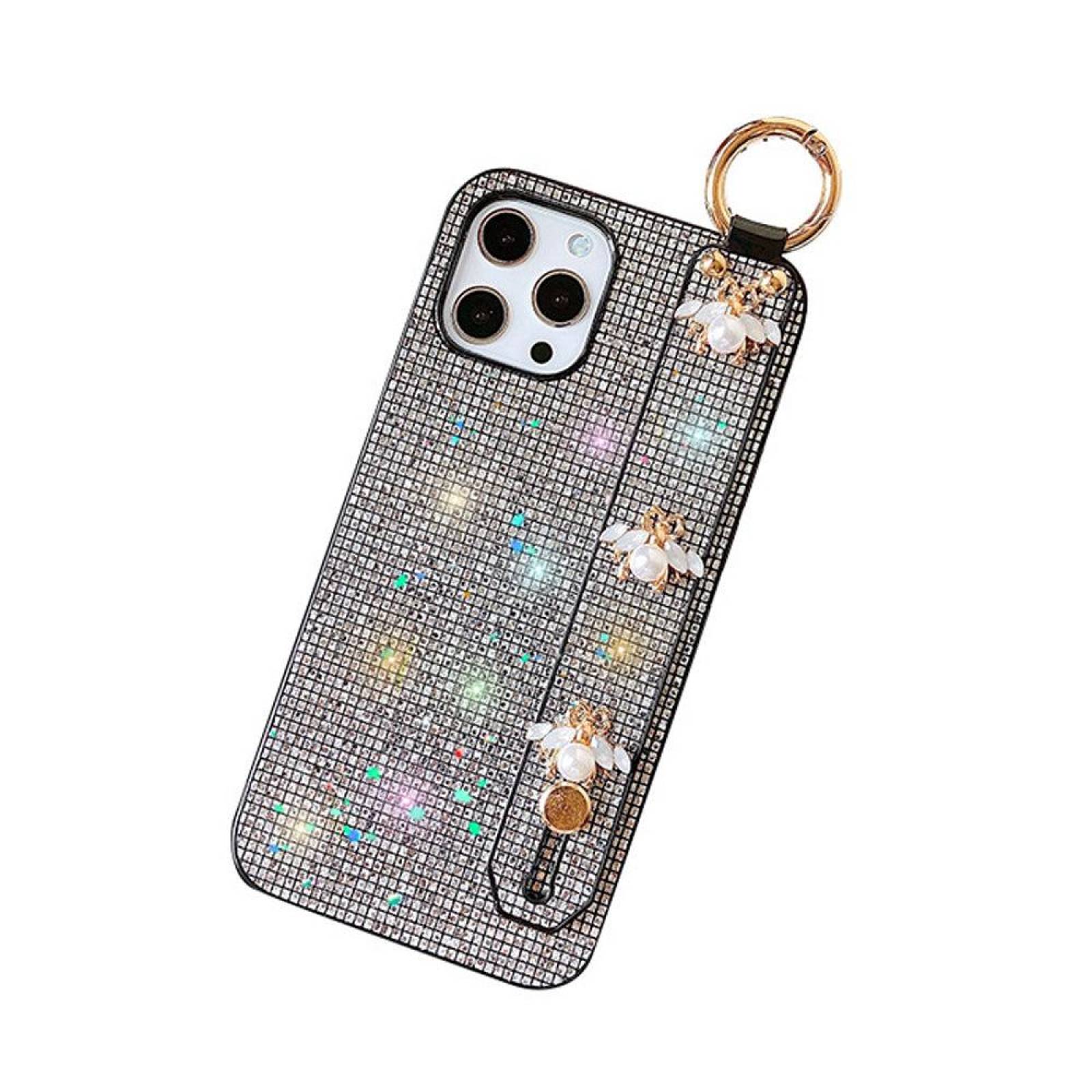 IPHONE 12 PROMAX CASE PLATEADA ABEJA REINA Y LLAVERO