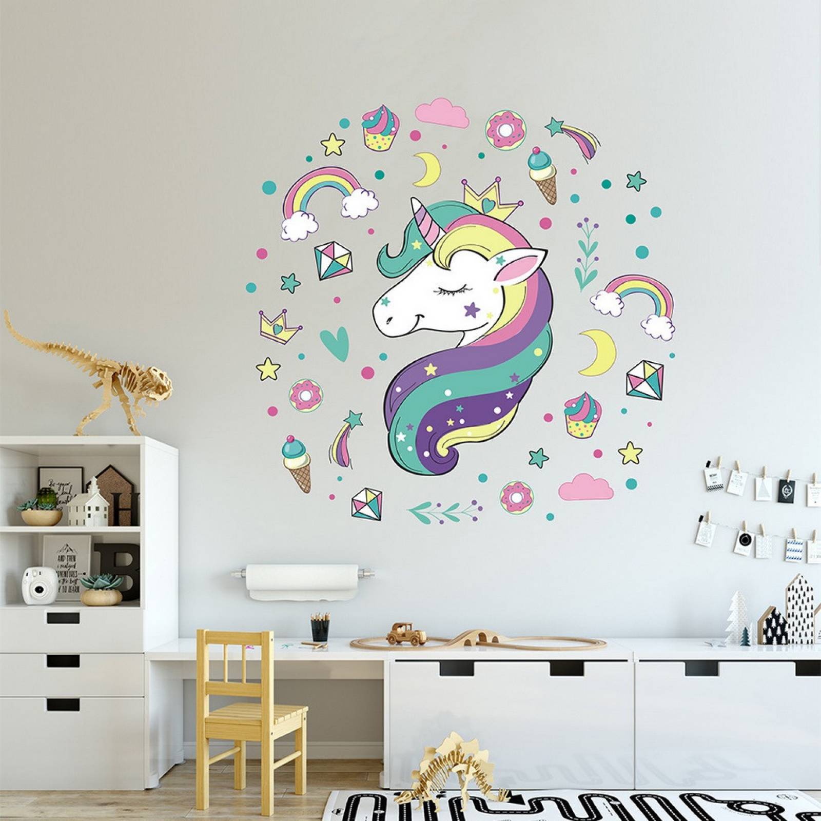 Vinil Decoratico Infantil Unicornio Arcoiris Sala Habitación