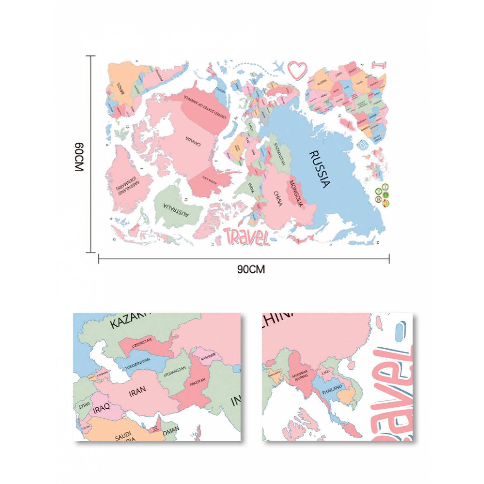 Vinil Decorativo Mapa Mundial Mapamundi Sala Habitación