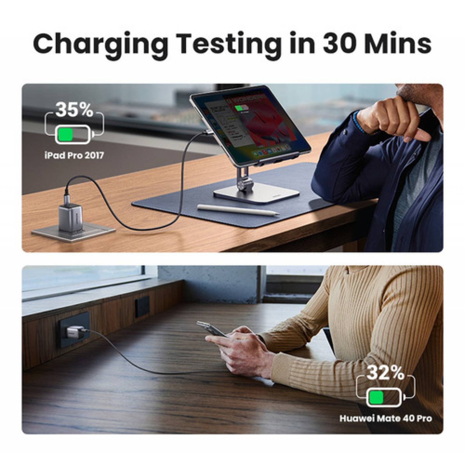 Mini Cargador Ugreen 30w Pd Gan Carga Rápida Usb C Gris