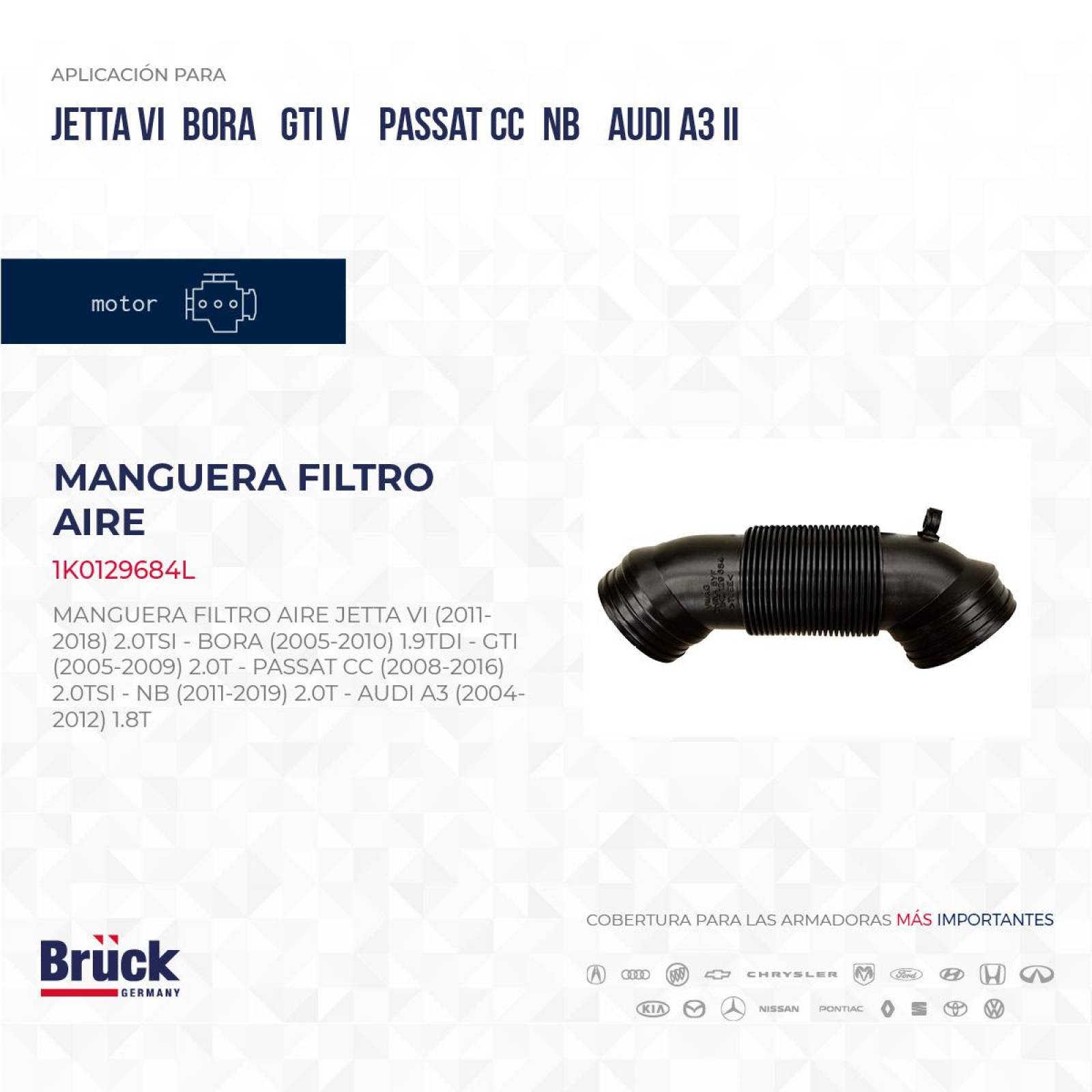 Manguera Filtro Aire 1K0129684L Bruck-Germany