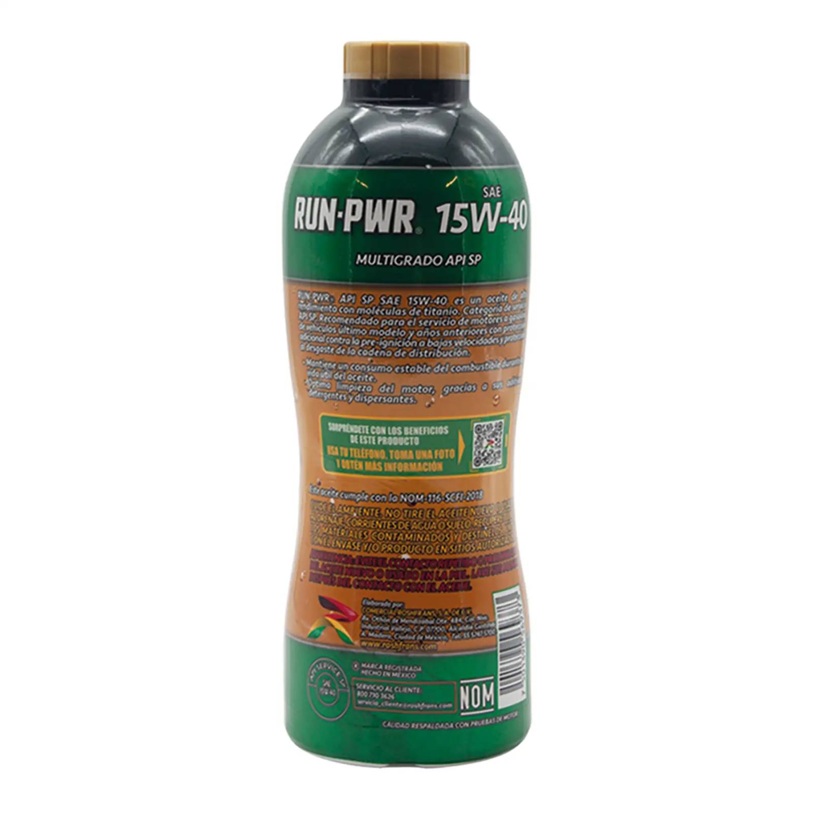 Aceite Motor Multigrado Roshfrans RUN-PWR 15W-40 SP, 950 ml
