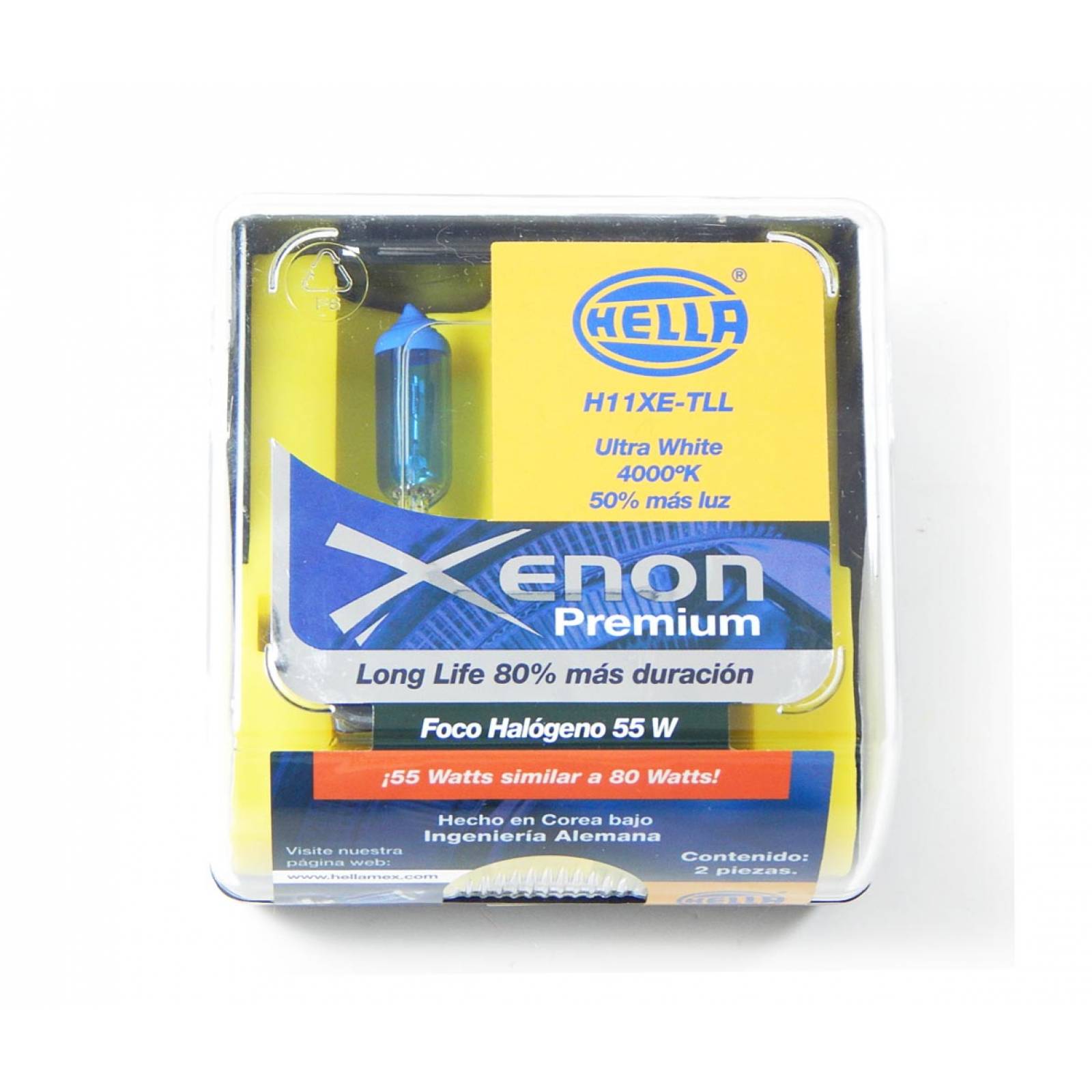 Foco H11 Luz Blanca Tipo Xenon Premium 55w 2 Focos Hella